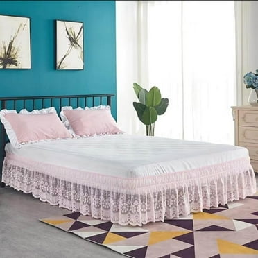 Collections Etc Queen/King Size Lace Trimmed Elastic Bed Wrap, Easy Fit ...