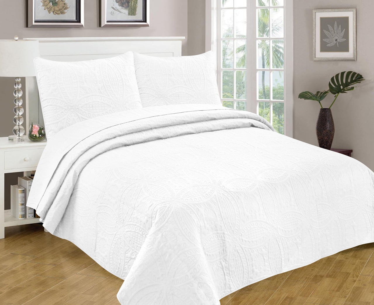 Bedspread Coverlet 3 Pcs Set Oversized 118 x 106 King Size White Color ...