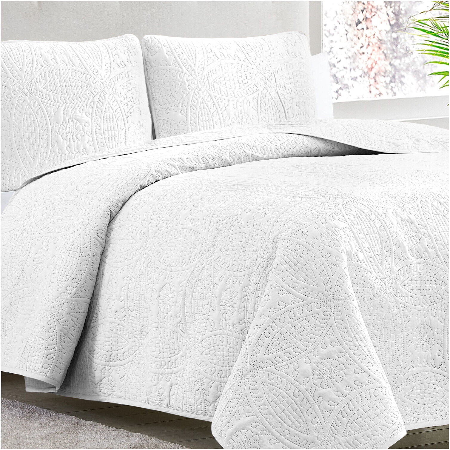 Bedspread Coverlet Set 3-Piece Oversized Bed Cover, Ultrasonic Quilt ...