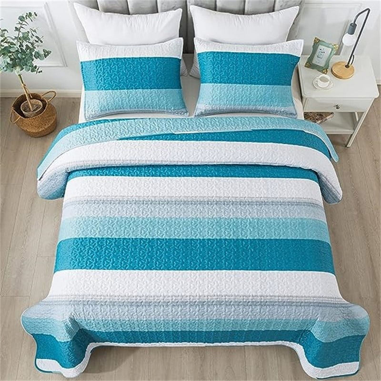 Bedspread Coverlet Set Teal White - 3 Piece - King - Walmart.com