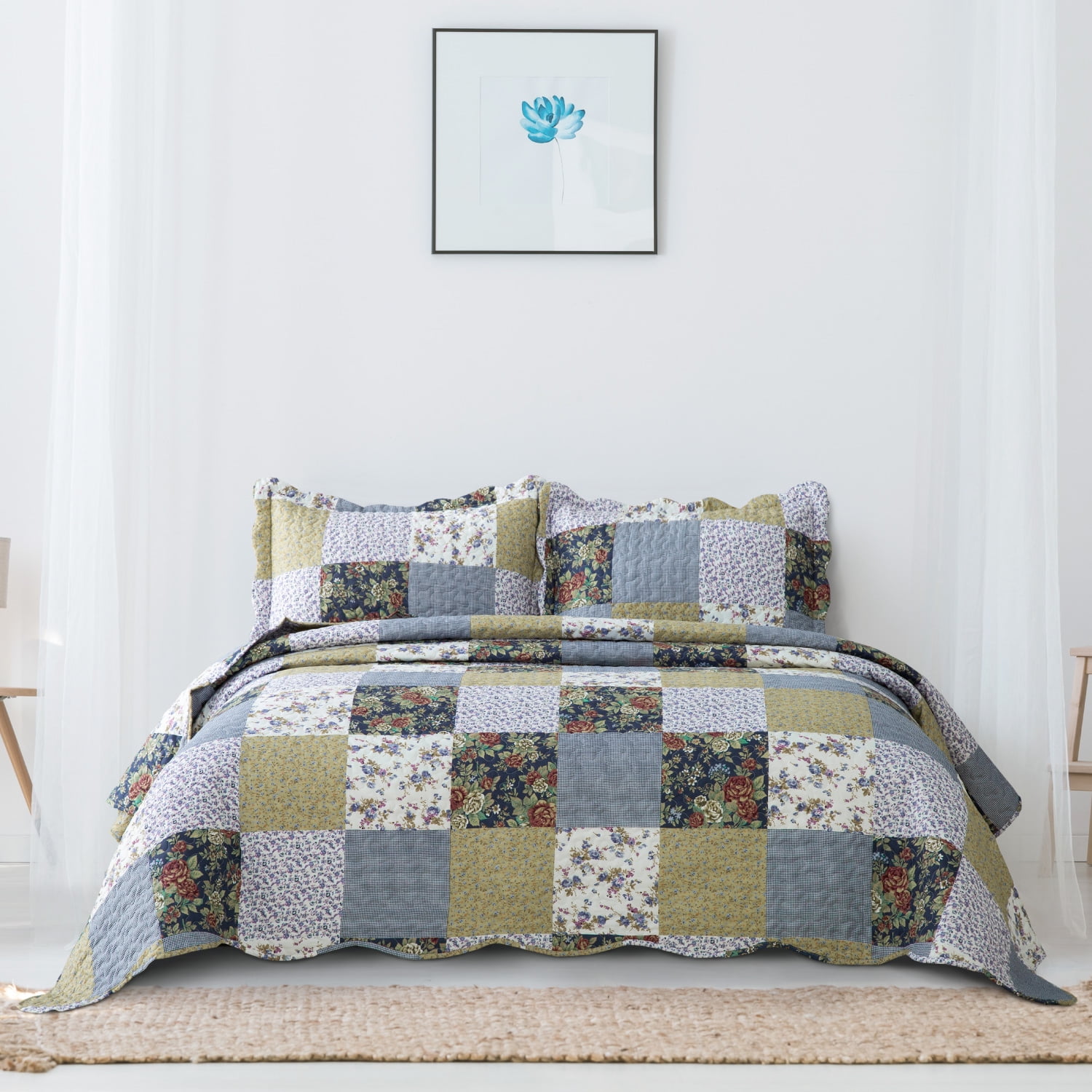 Bedsure 3 Piece Luxury Vintage Patchwork Quilt And Sham Bedding Set