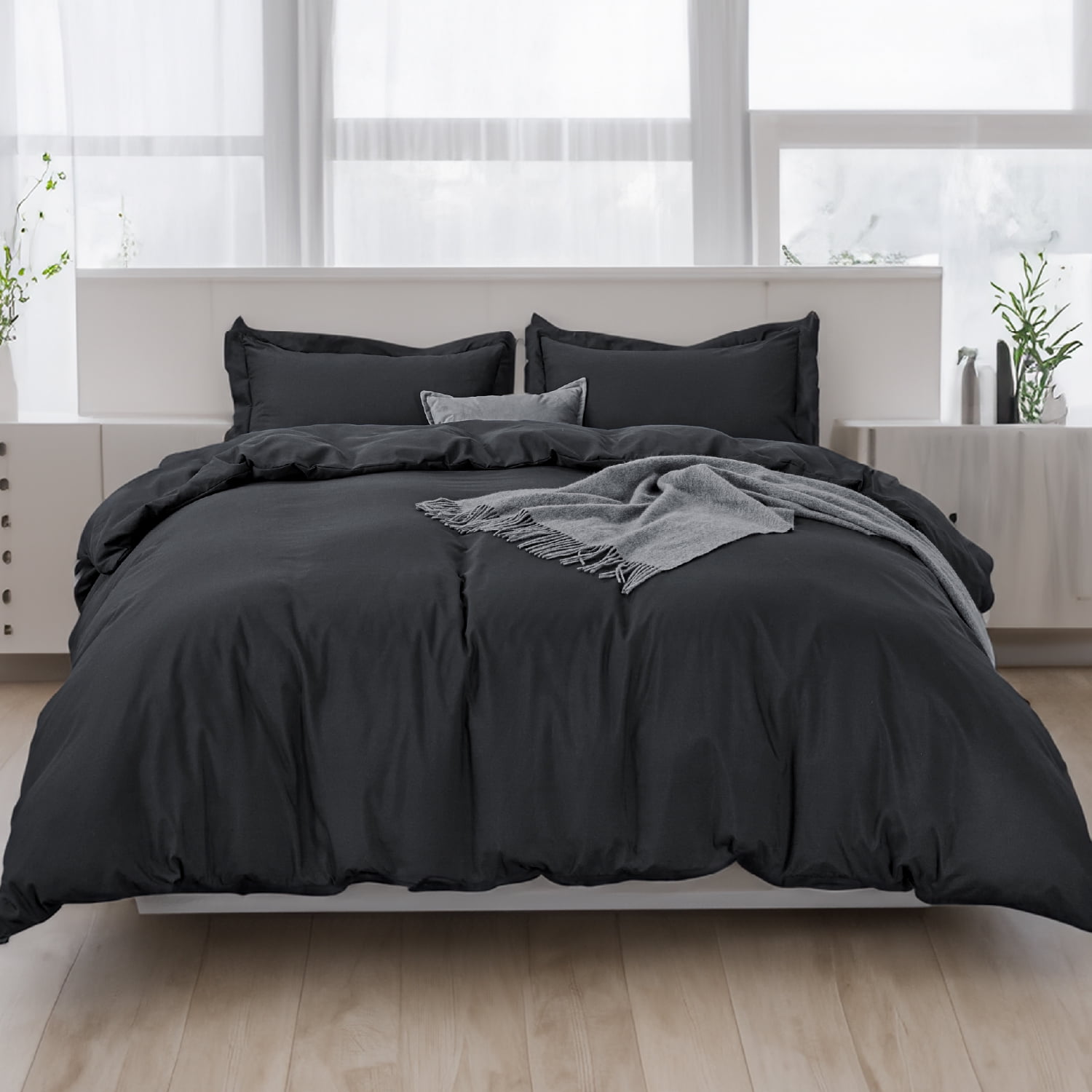 Cozy Comfort Full Black polyester microfiber material Duvet Covers 3 ...