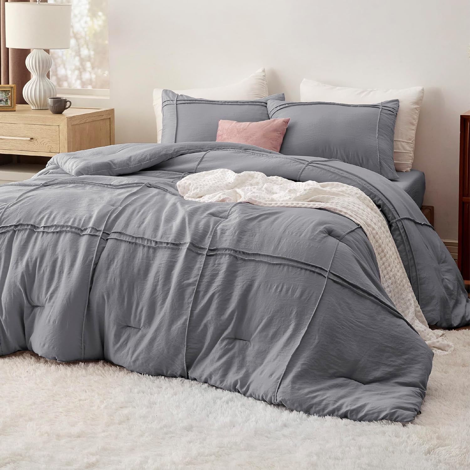 Cozy Comfort Full Comforter Set with Sheet - 4 Pieces Soft Grey Bedding ...