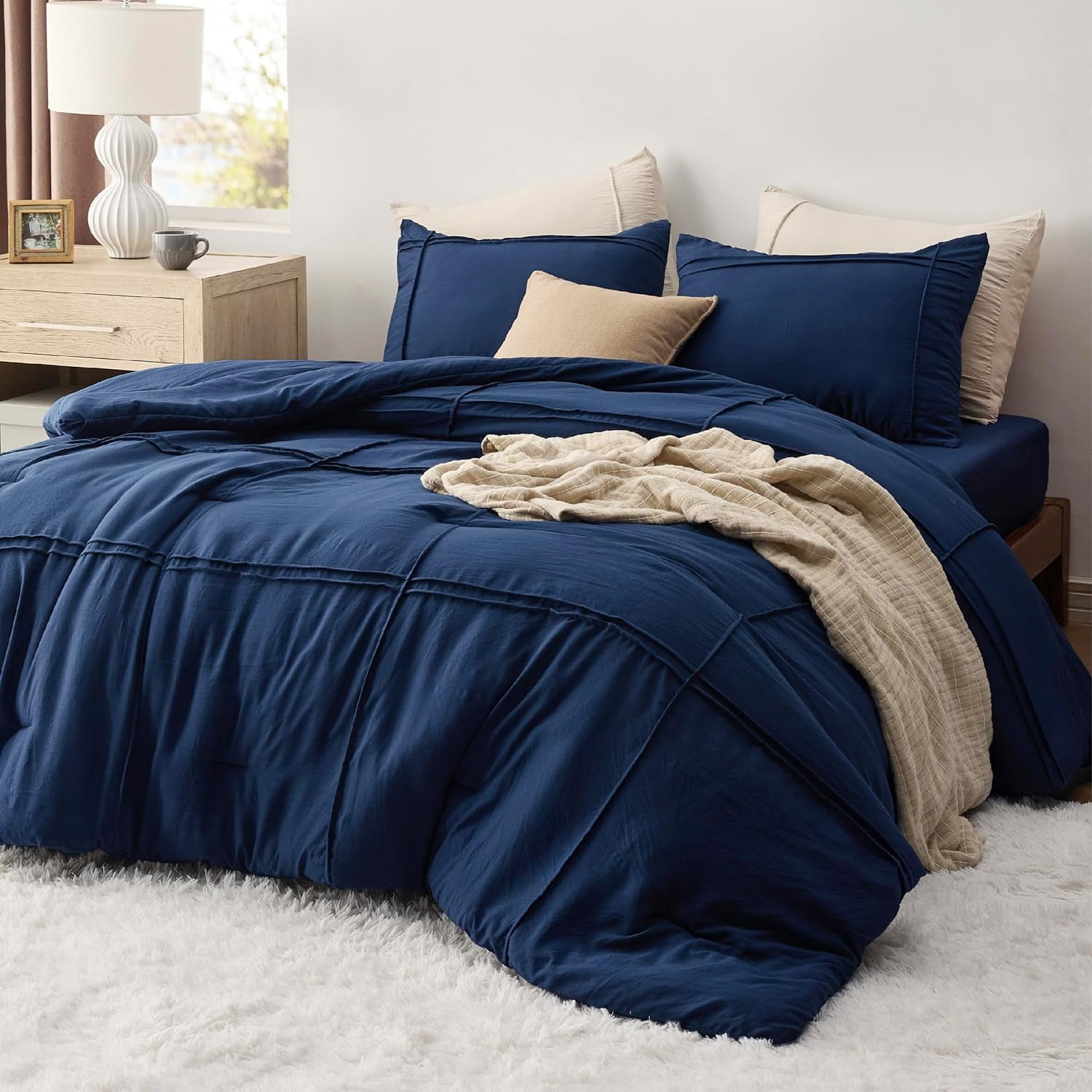 Cozy Comfort Full Comforter Set with Sheet - 4 Pieces Soft Navy Blue ...