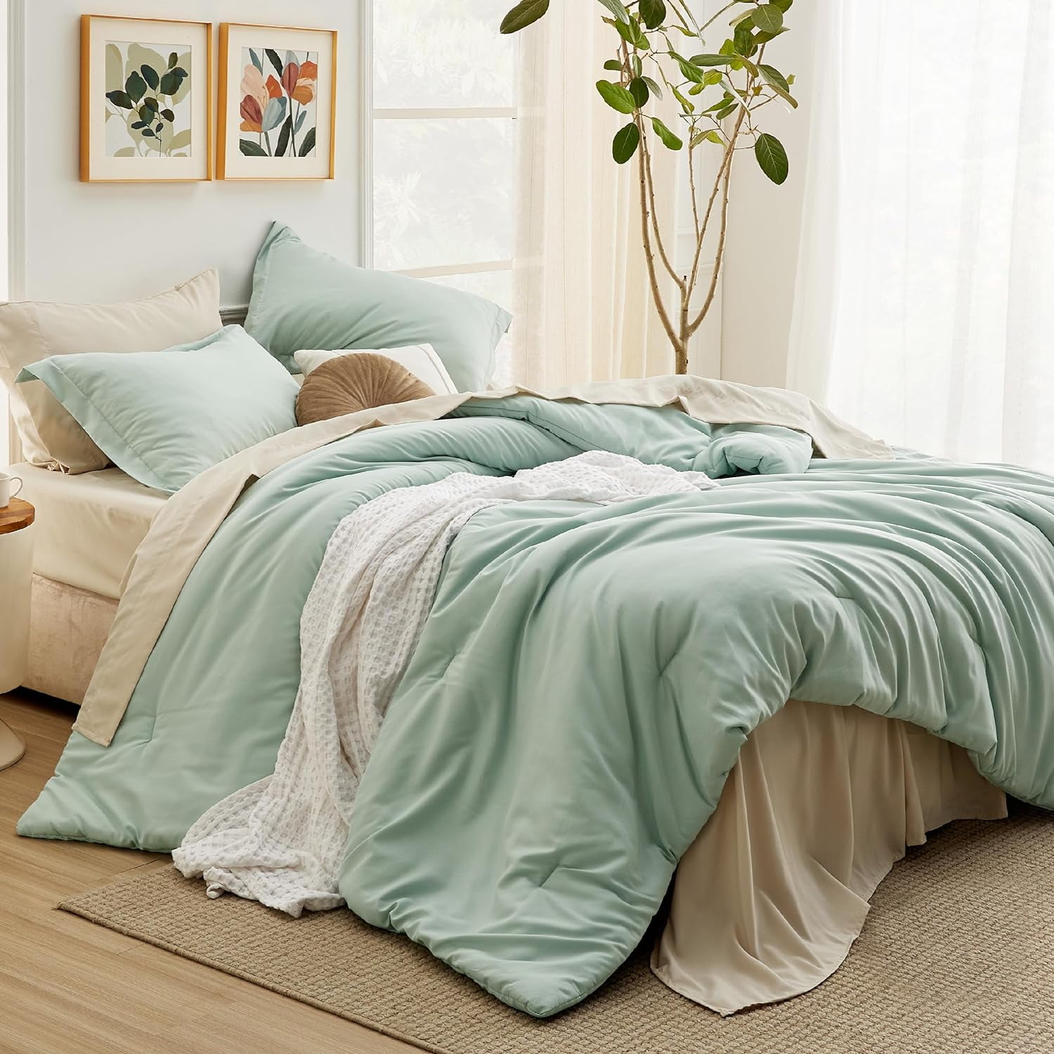 Bedsure Full Size Comforter Set, 7-Piece Soft Bedroom Bedding, Sage ...