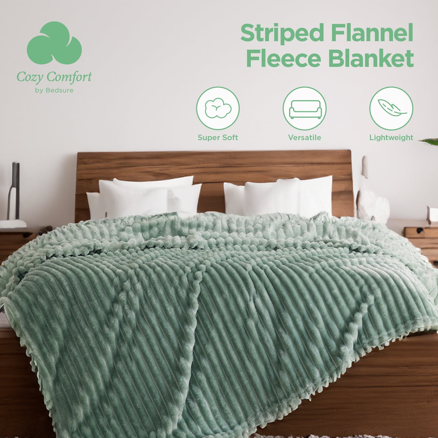 Cozy Comfort Green Fleece Queen Blanket for Couch - Super Soft Cozy ...
