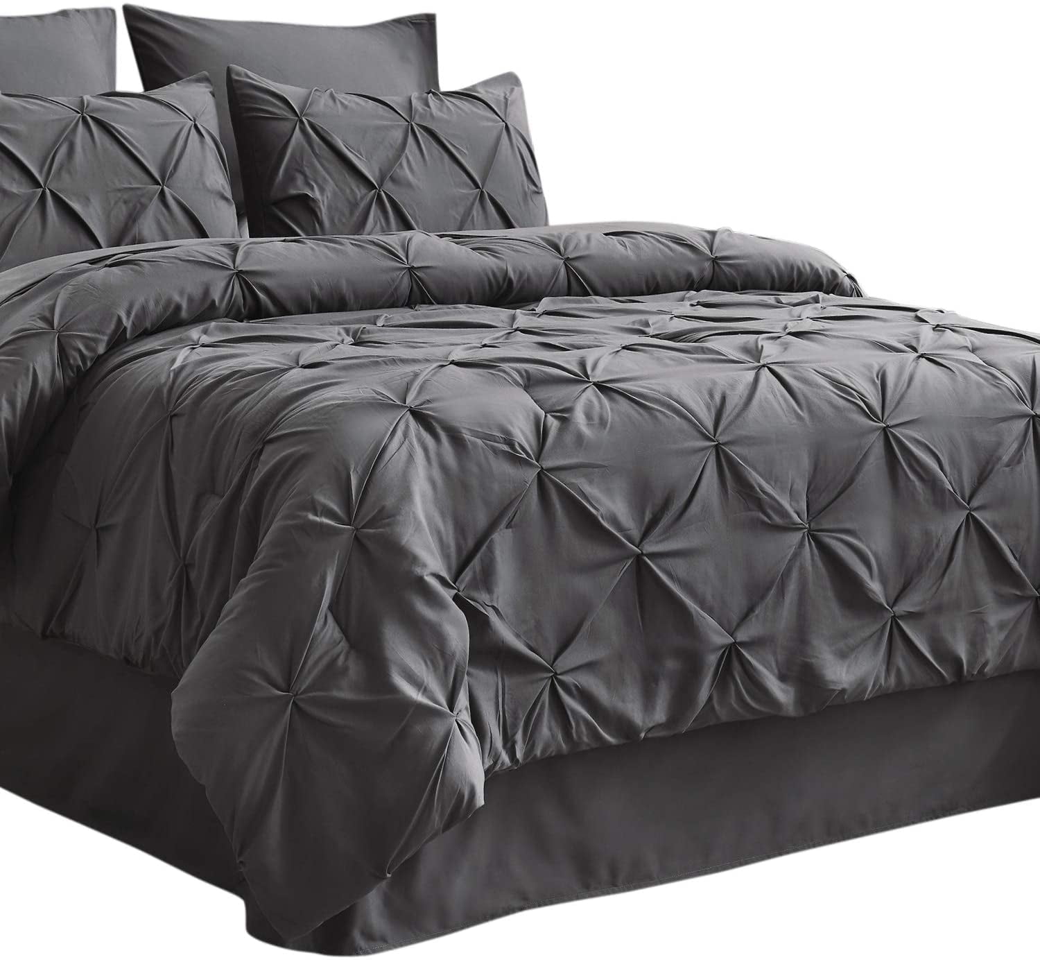 Bedsure King Comforter Set 7 Pieces, Pinch Pleat Dark Grey , Bed in A ...