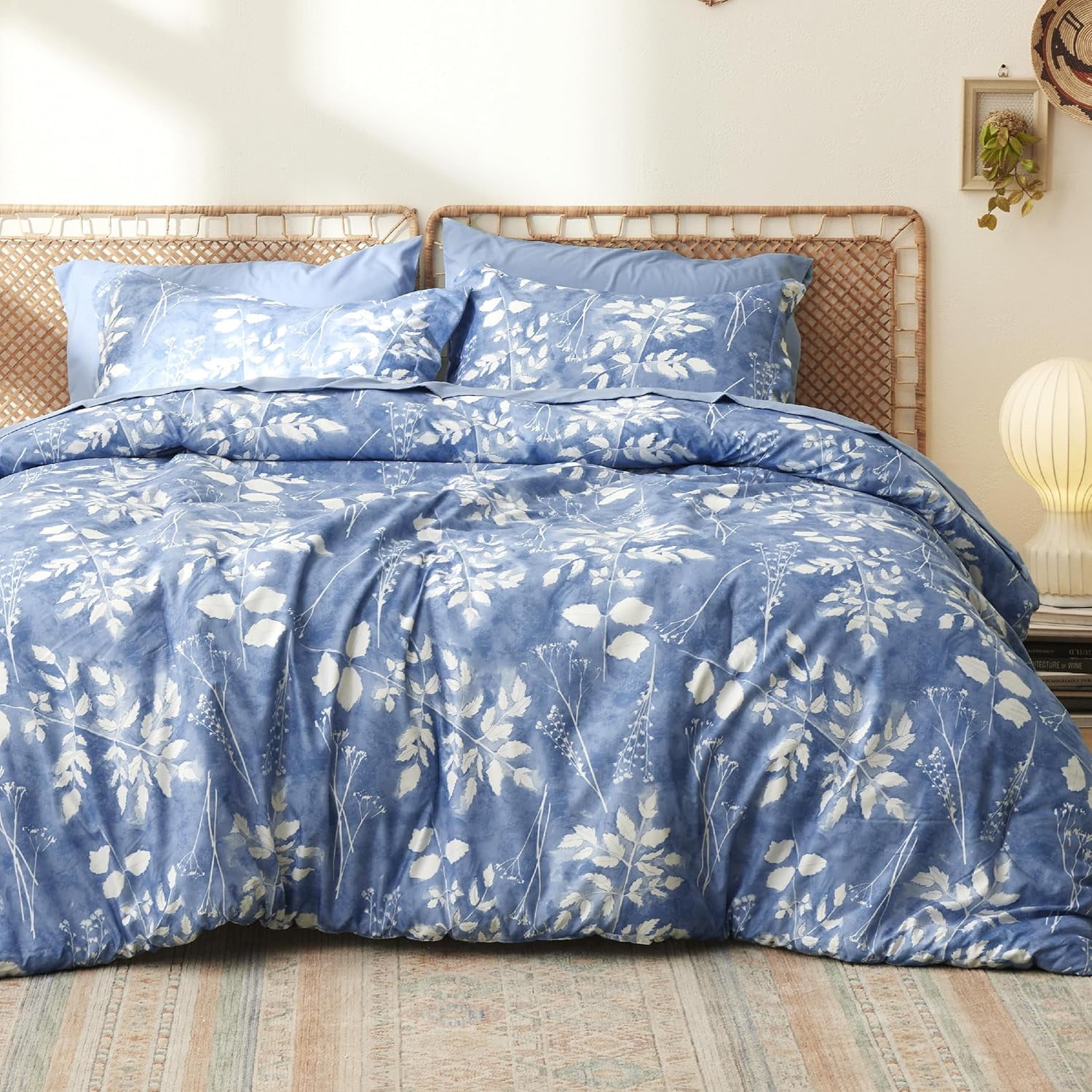 Cozy Comfort Queen Comforter Set - 7 Pieces Blue Floral Bedding Sets ...