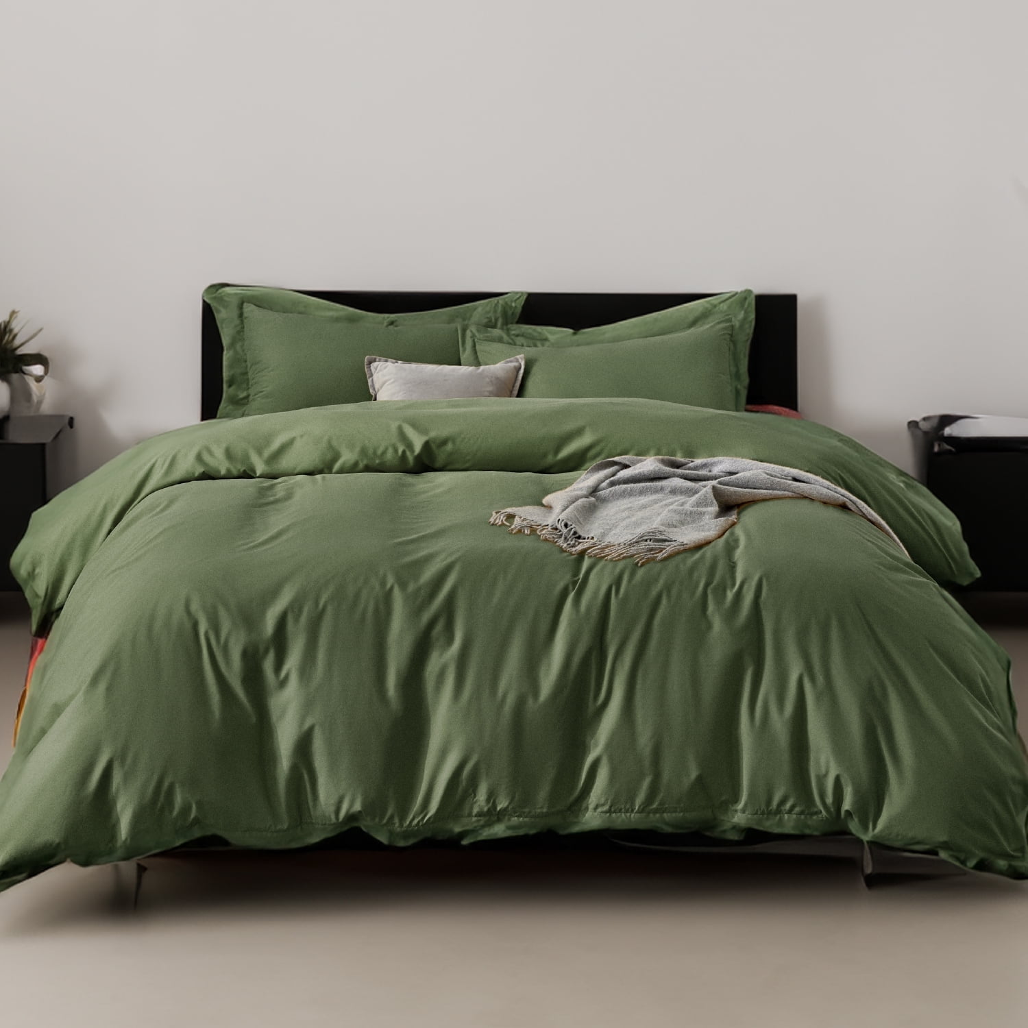 Bedsure Queen Olive Green polyester microfiber material Duvet Covers 3 ...