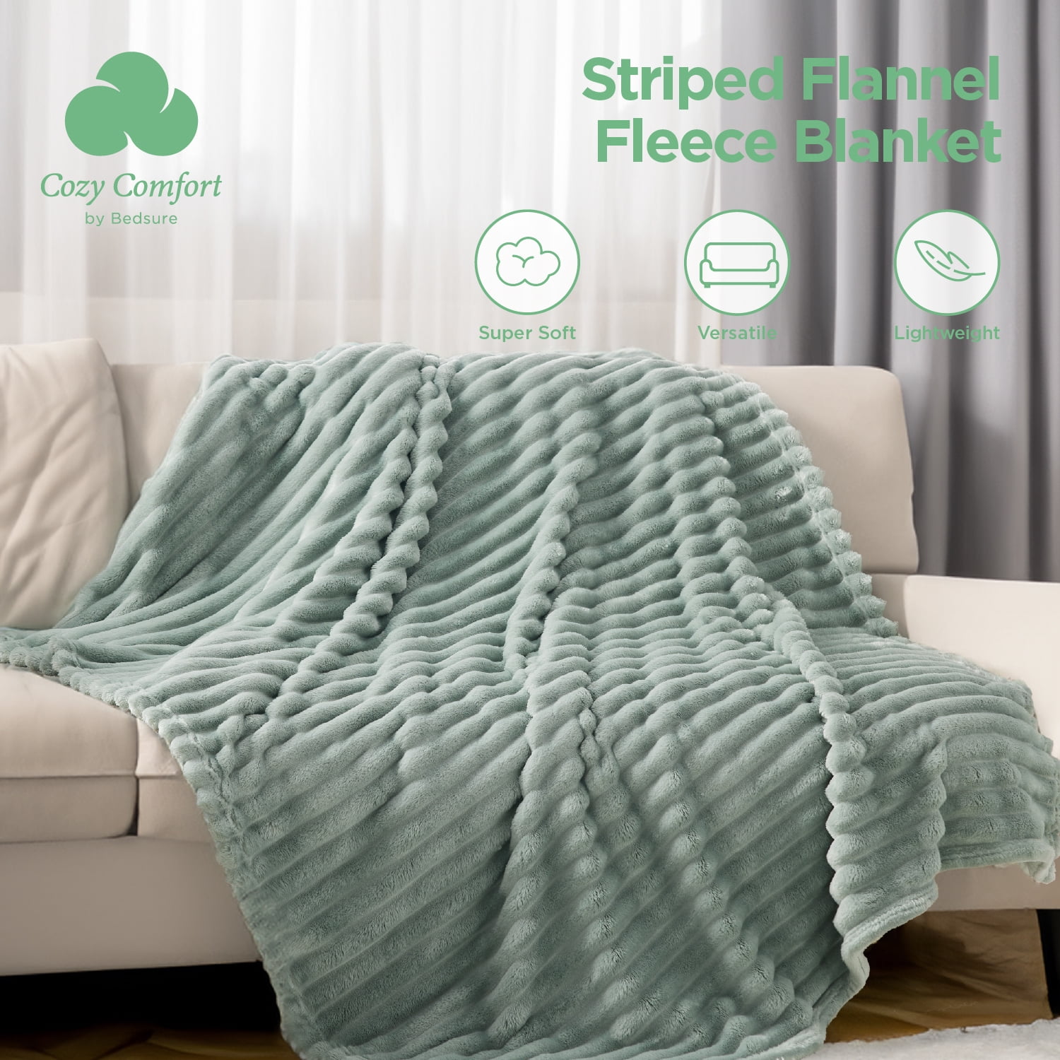 Cozy Comfort Sage Green Fleece Throw Blanket for Couch - Super Soft ...
