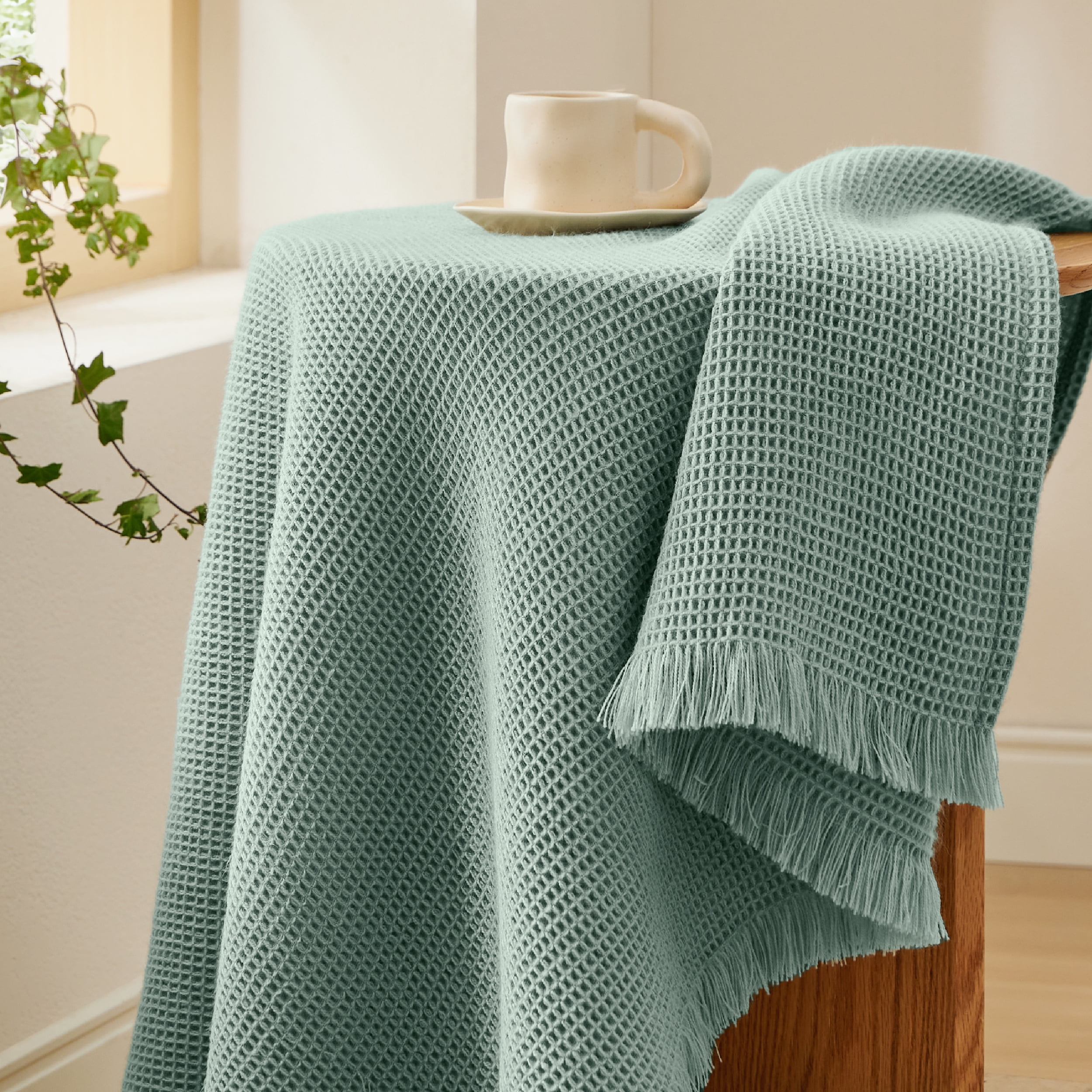 Cozy Comfort Oatmeal Throw Blankets for Couch, Decorative Waffle Woven ...