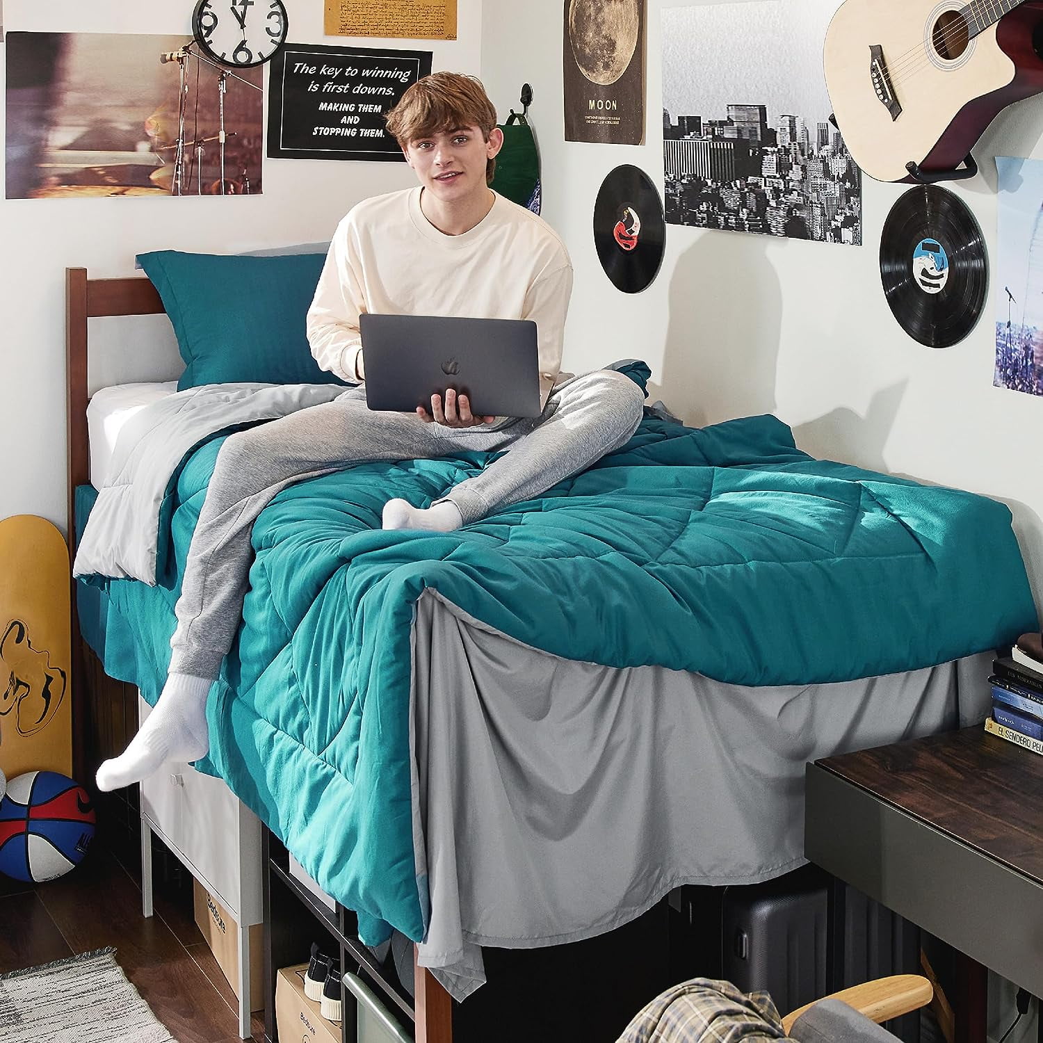 Cozy Comfort Teal Twin Comforter Set - 5 Pieces Reversible Twin Bed in ...