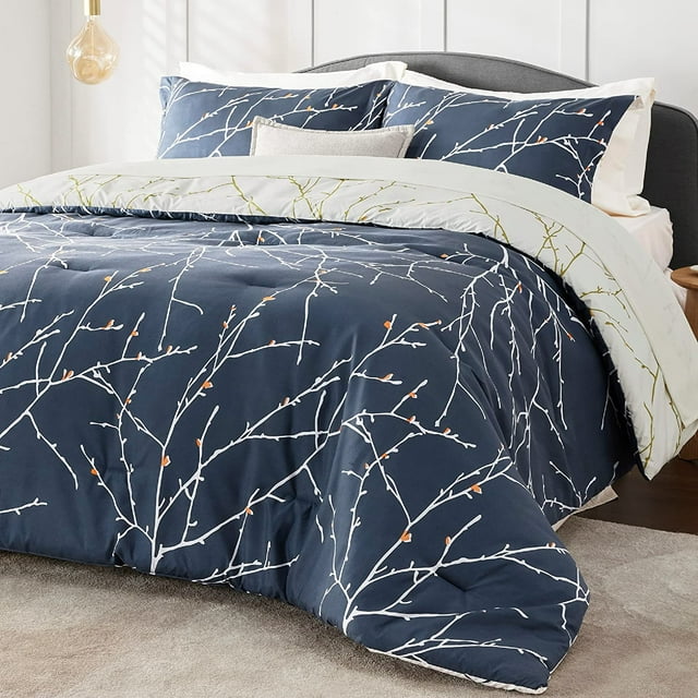 Cozy Comfort Twin Comforter Set - Twin Bed Set 5 Pieces Reversible Navy ...