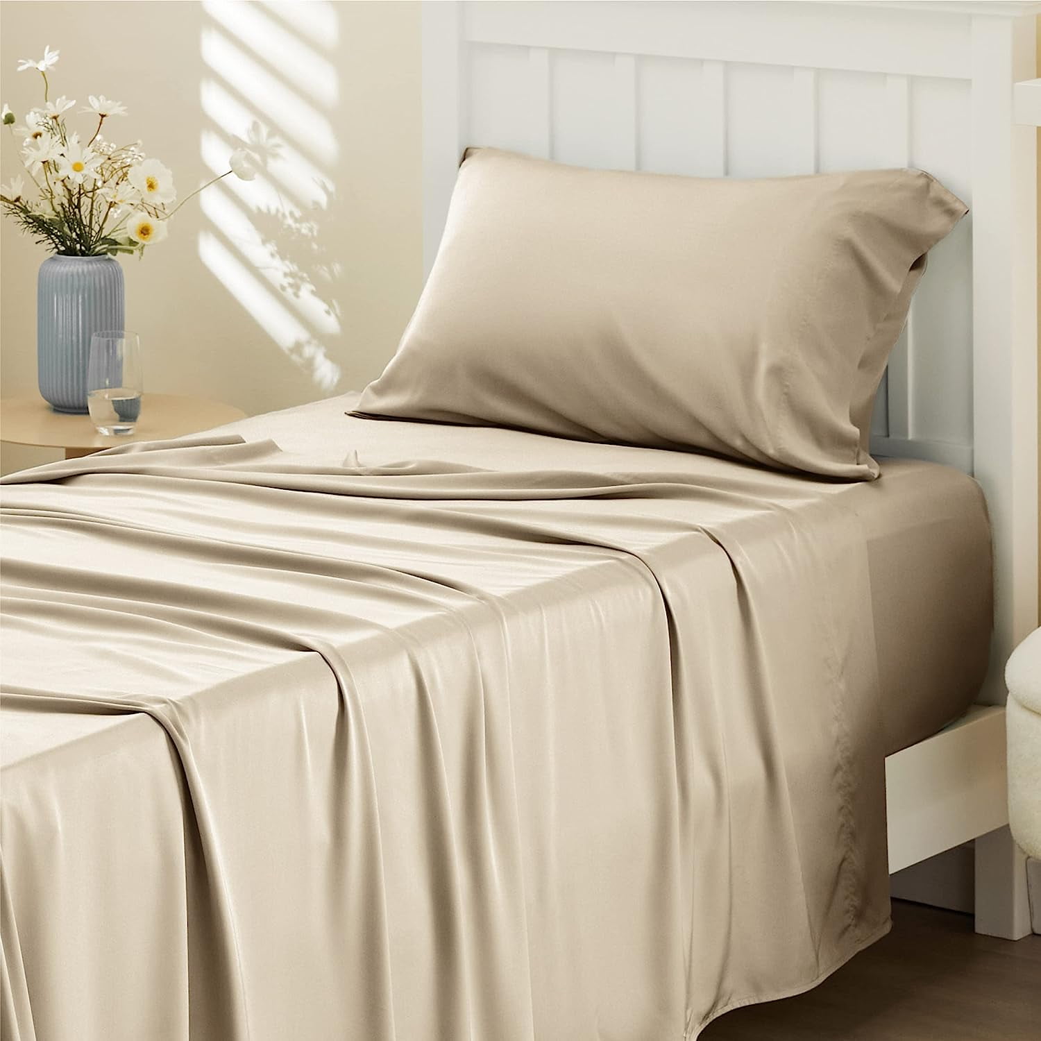 Bedsure Ultra Soft Deep Pocket Twin Cooling Bed Sheets Set Bamboo