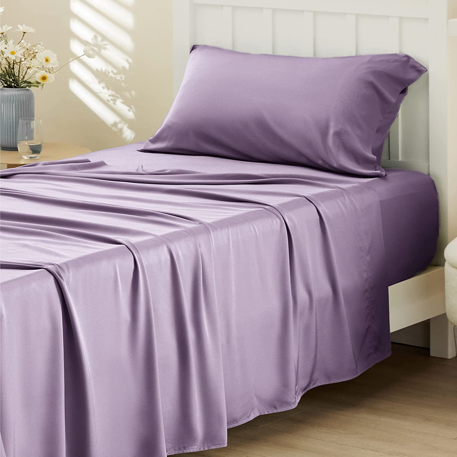 Bedsure Twin Cooling Sheets Set Bamboo Rayon Luxury Hotel Bedding