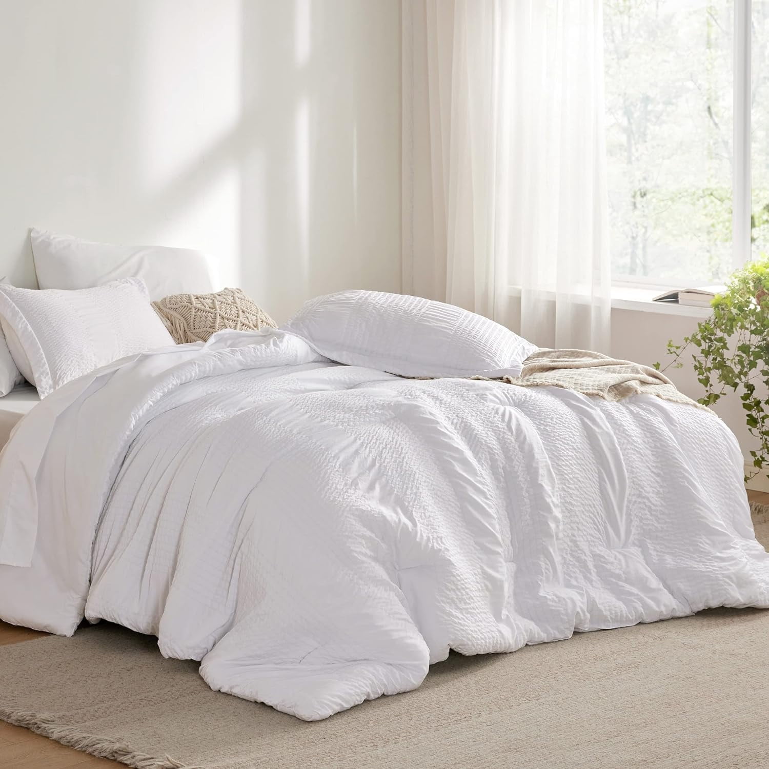 Cozy Comfort White Queen Comforter Set - Bed in a Bag Queen 7 Pieces ...