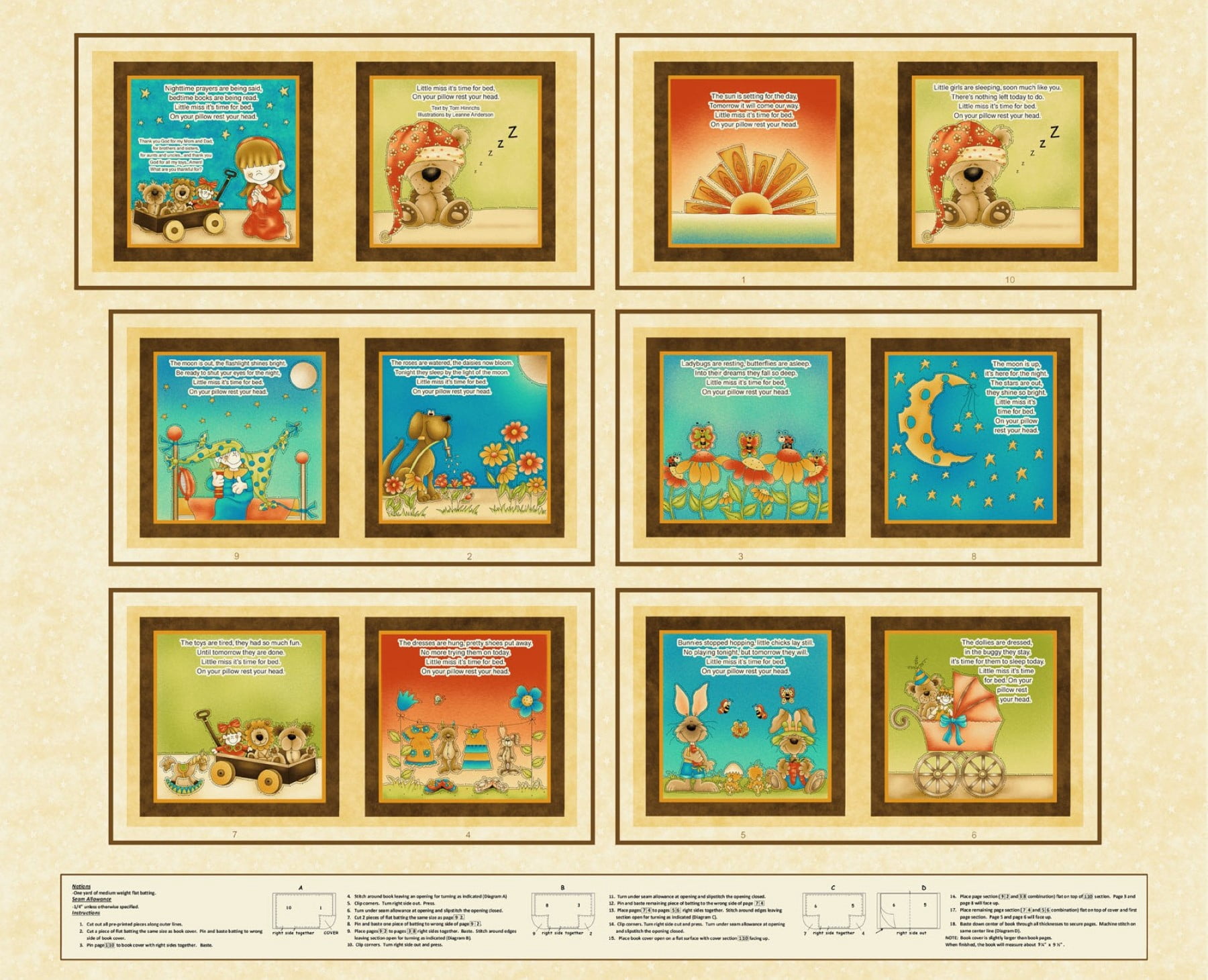 Bedtime Little Readers Cute Story Book Panel 35x44 Cotton Fabric by ...
