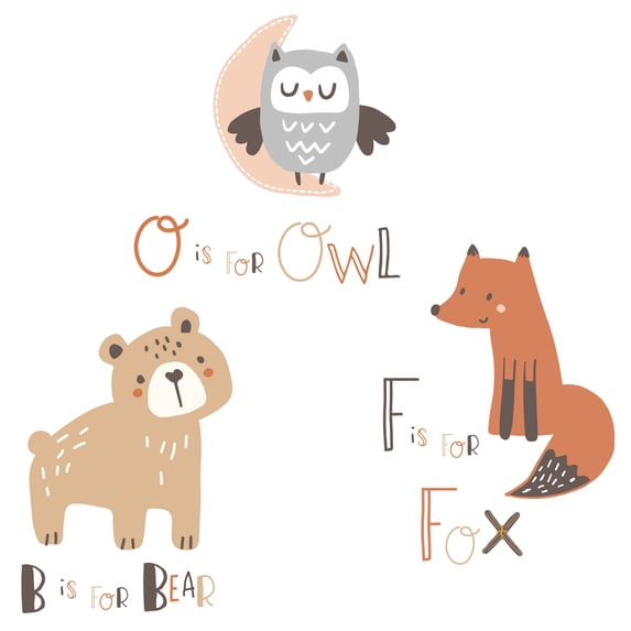 Bedtime Originals Animal Alphabet Beige/Gray Bear/Owl/Fox Woodland Wall ...