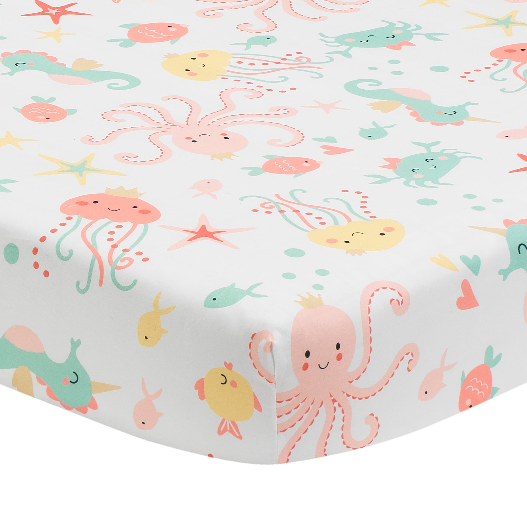 Bedtime Originals Ocean Mist Ocean Sea Animals Fitted Crib Sheet ...