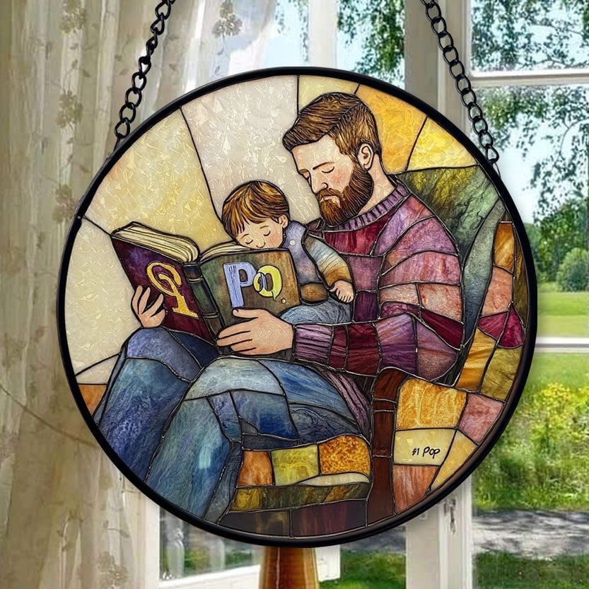 Bedtime Story Hanging Stained Glass for Windows, Holiday Tree Ornament ...