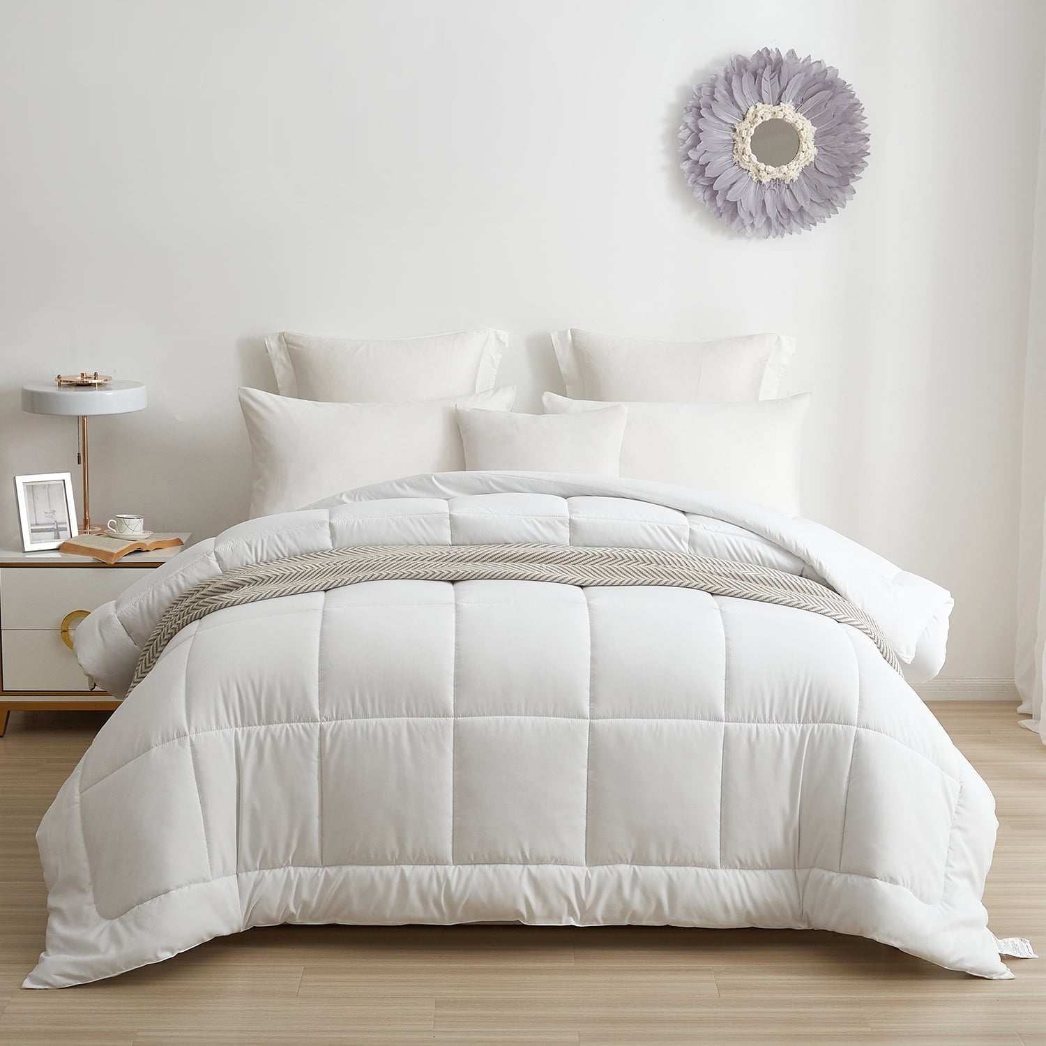 Bedtreat Lightweight White Quilted Down Alternative Comforter Queen ...