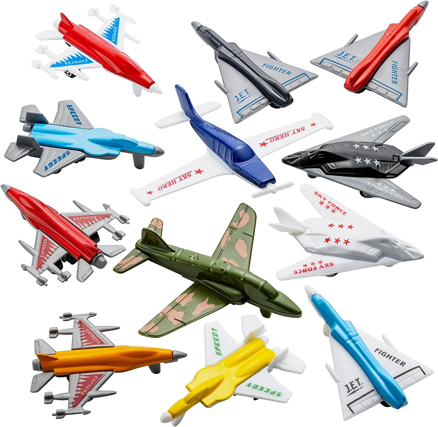 Bedwina Diecast Airplanes Toys Playset 12-Piece Military Style Airplane ...