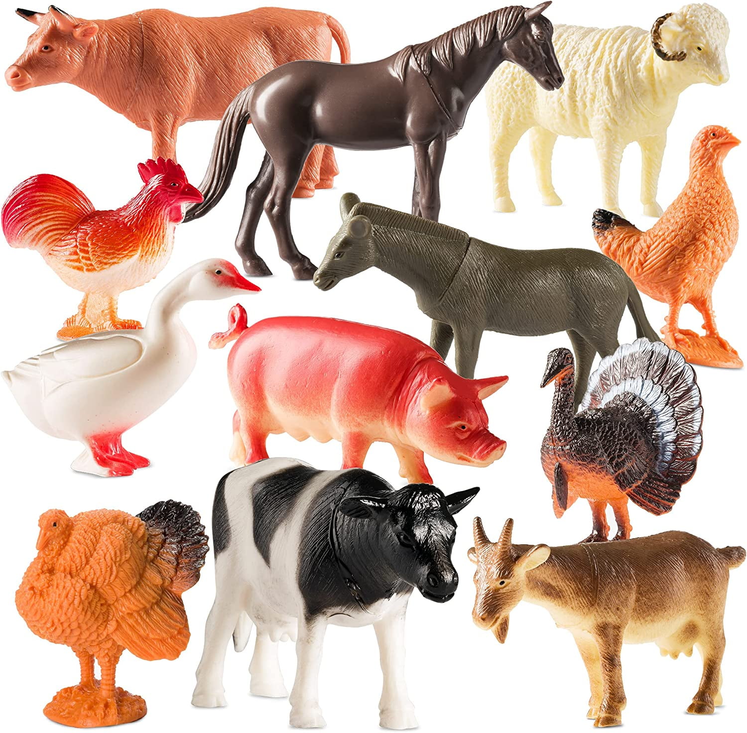 Bedwina Farm Animal Toys Set - 12-Pack Realistic Figurines for Kids ...