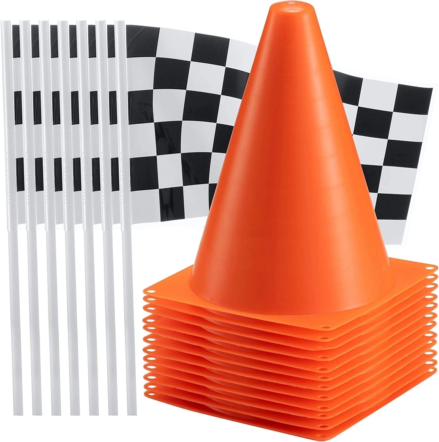 Bedwina Traffic Cones & Racing Flags Set, 24-Pack Birthday Party ...