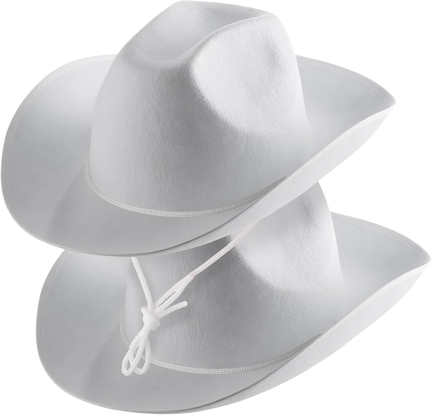 White Felt Cowboy Hats (2-Pack) with Neck Drawstring for Kids' Dress up ...