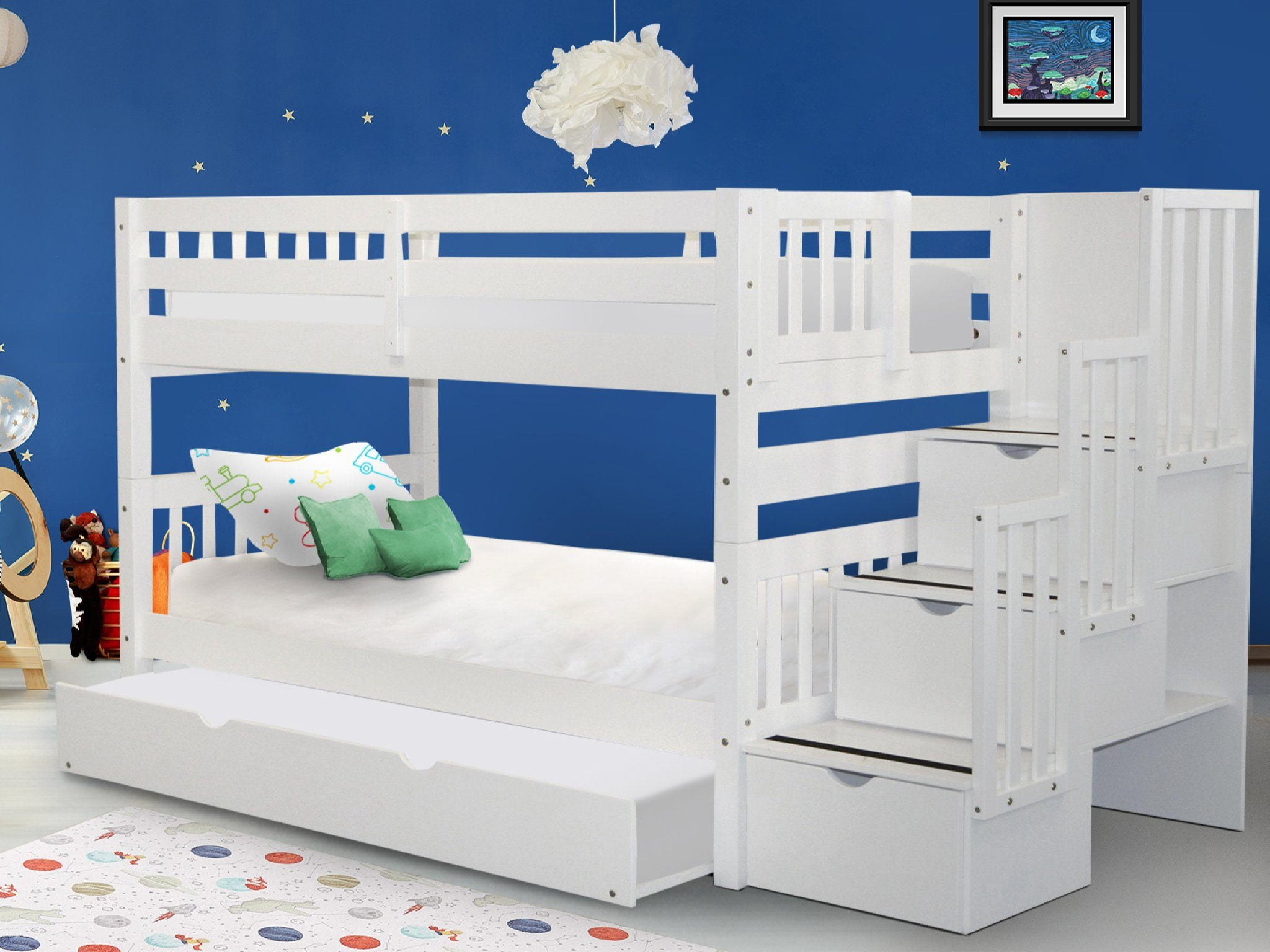 Bedz king stairway bunk beds twin over twin with 3 drawers in the steps store