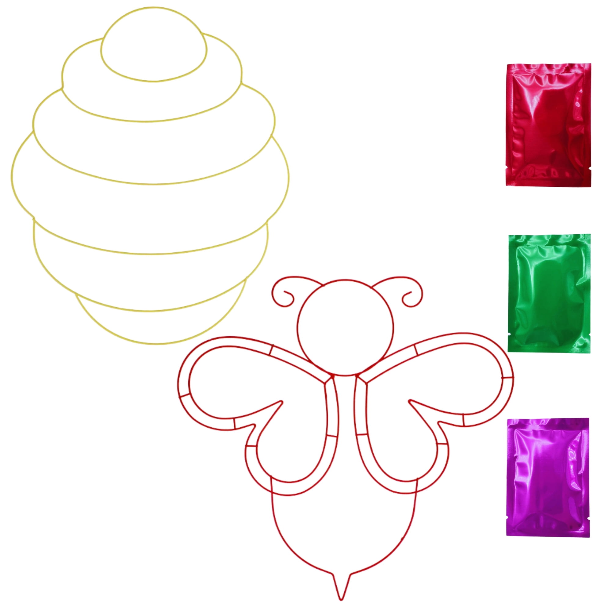 Bee (1) and Beehive-shaped (1) Spring Wired Metal Wreath Frames Bundle ...