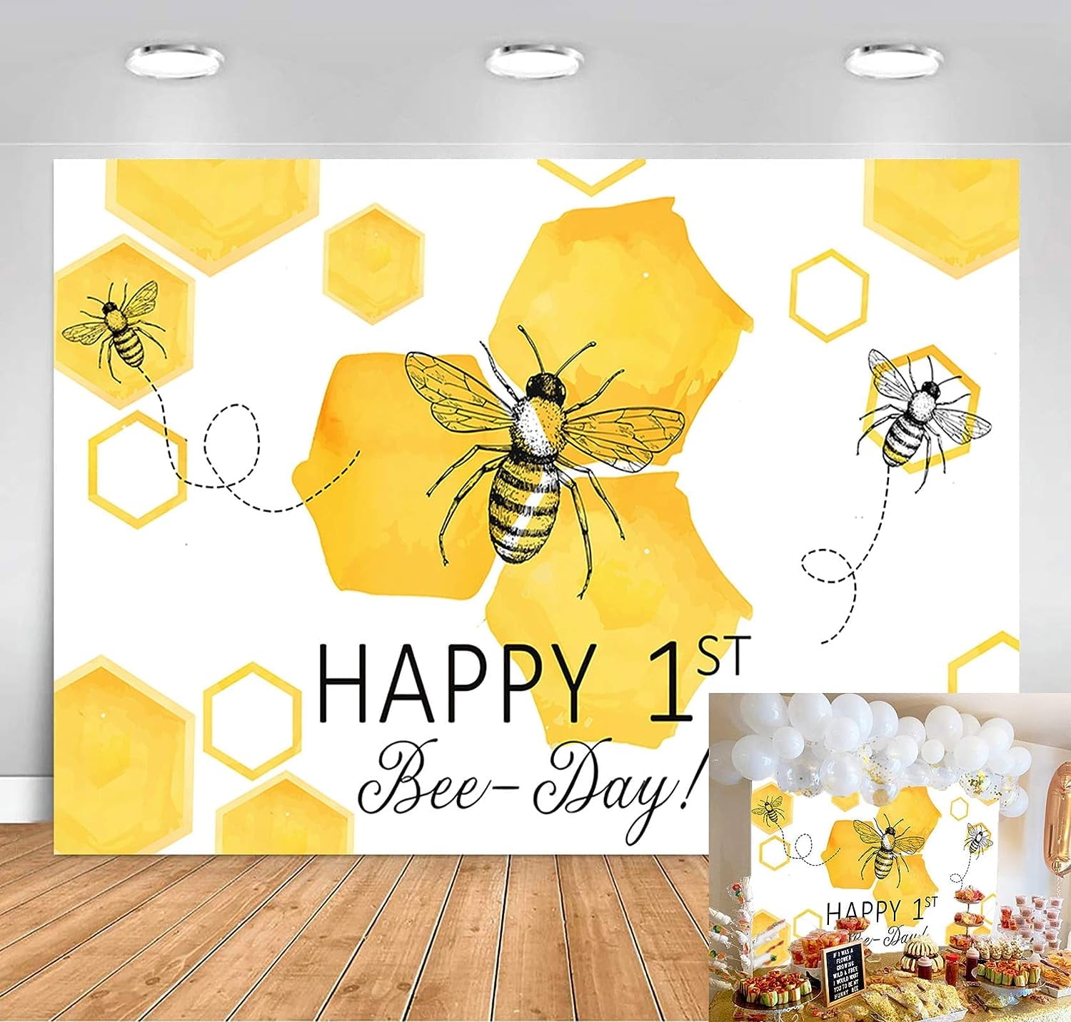 Bee 1st Birthday Backdrop Honey Bumble Bee First Birthday Party ...