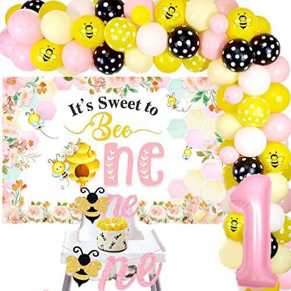 Bee 1st Birthday Decorations Girl Bee Birthday Balloon Garland Kit Pink ...