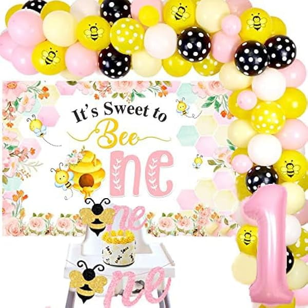 Bee 1st Birthday Decorations Girl Bee Birthday Balloon Garland Kit Pink ...