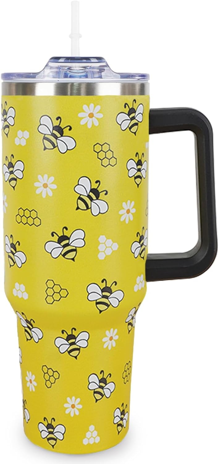 Bee 40 Oz Tumbler with Handle and Straw Yellow Bee Cup Water Bottle ...