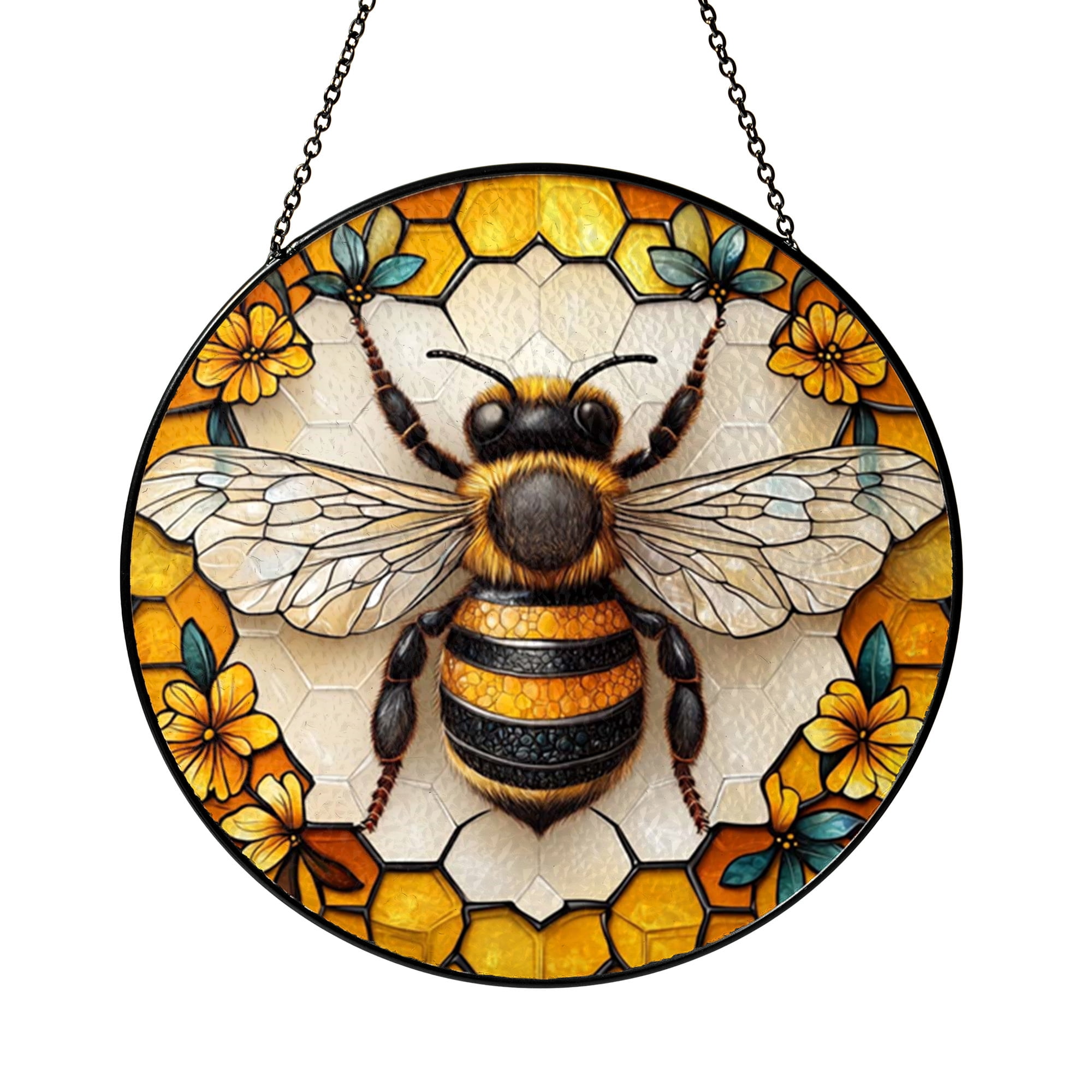 Bee Acrylic Faux Stained Glass Suncatcher, Garden Window Hanging Decor ...