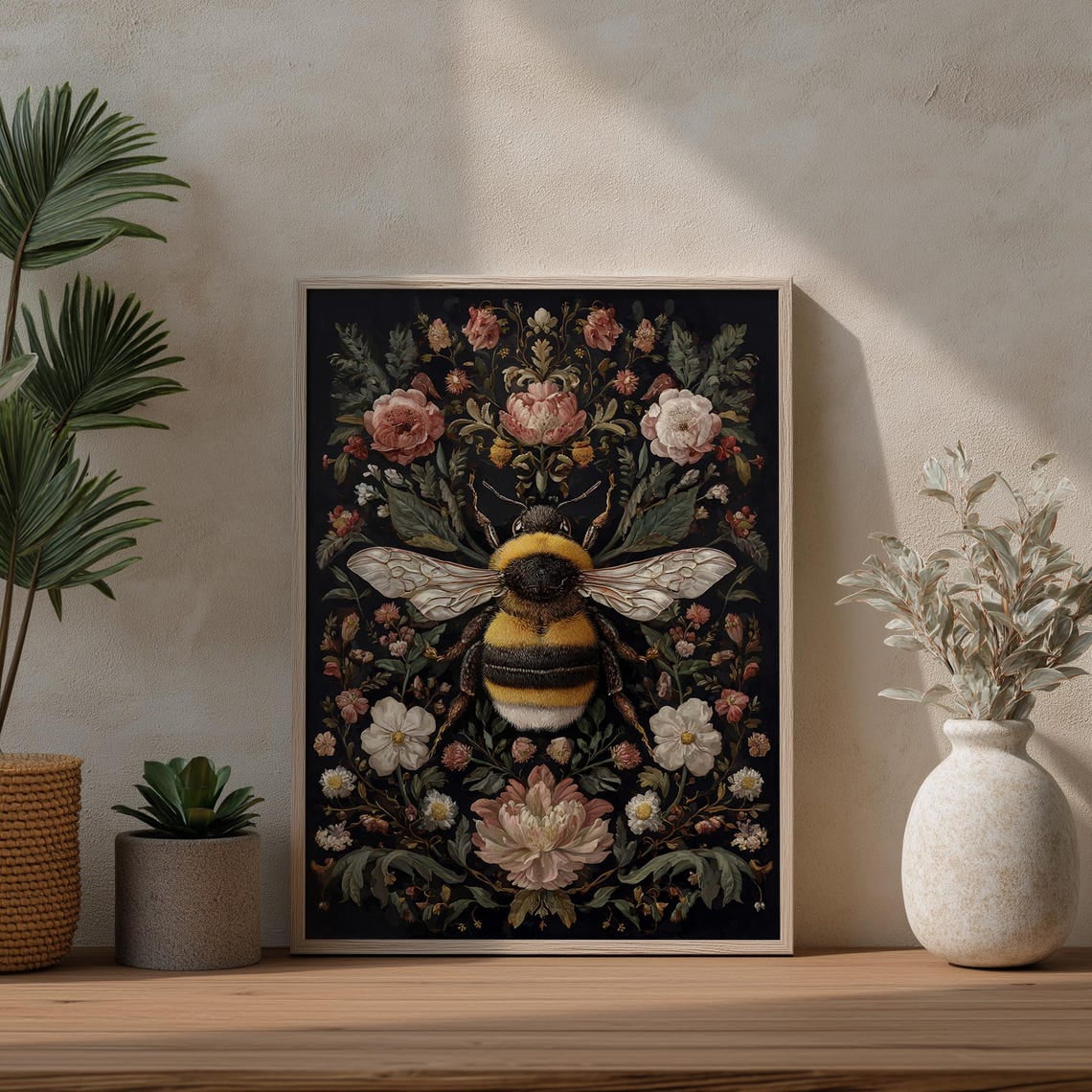 Bee And Floral Art Print, Vintage Botanical Insect Illustration Home ...