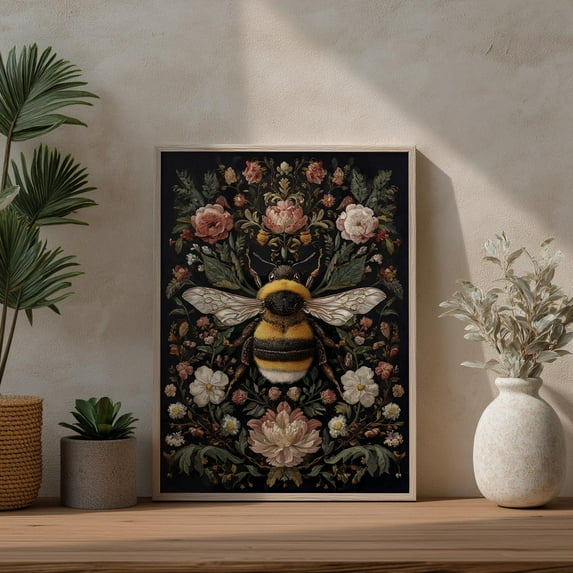Bee And Floral Art Print, Vintage Botanical Insect Illustration Home ...