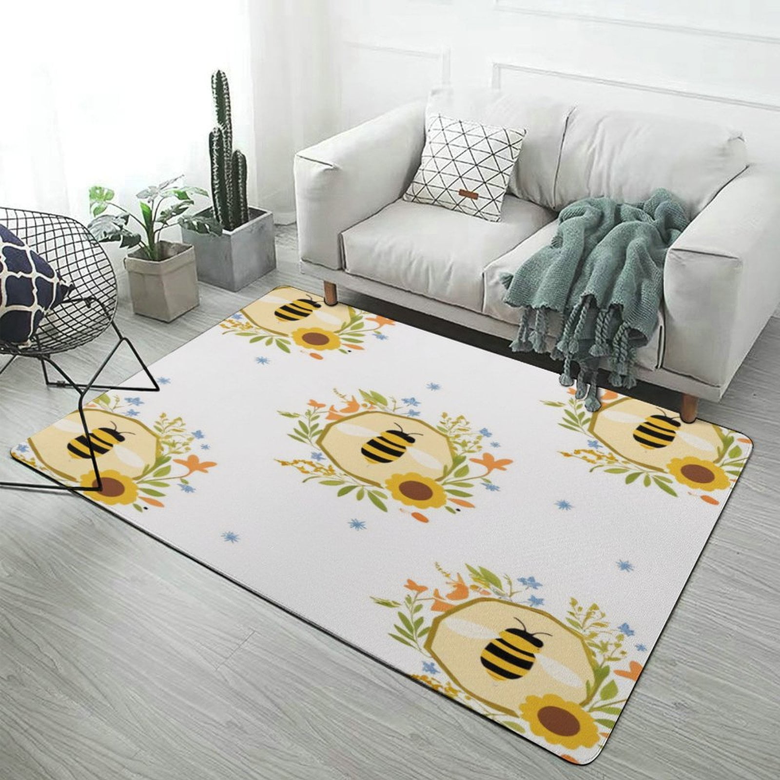 Bee And Floral Pattern Carpet Style Living Room Bedroom Rug Soft Carpet ...