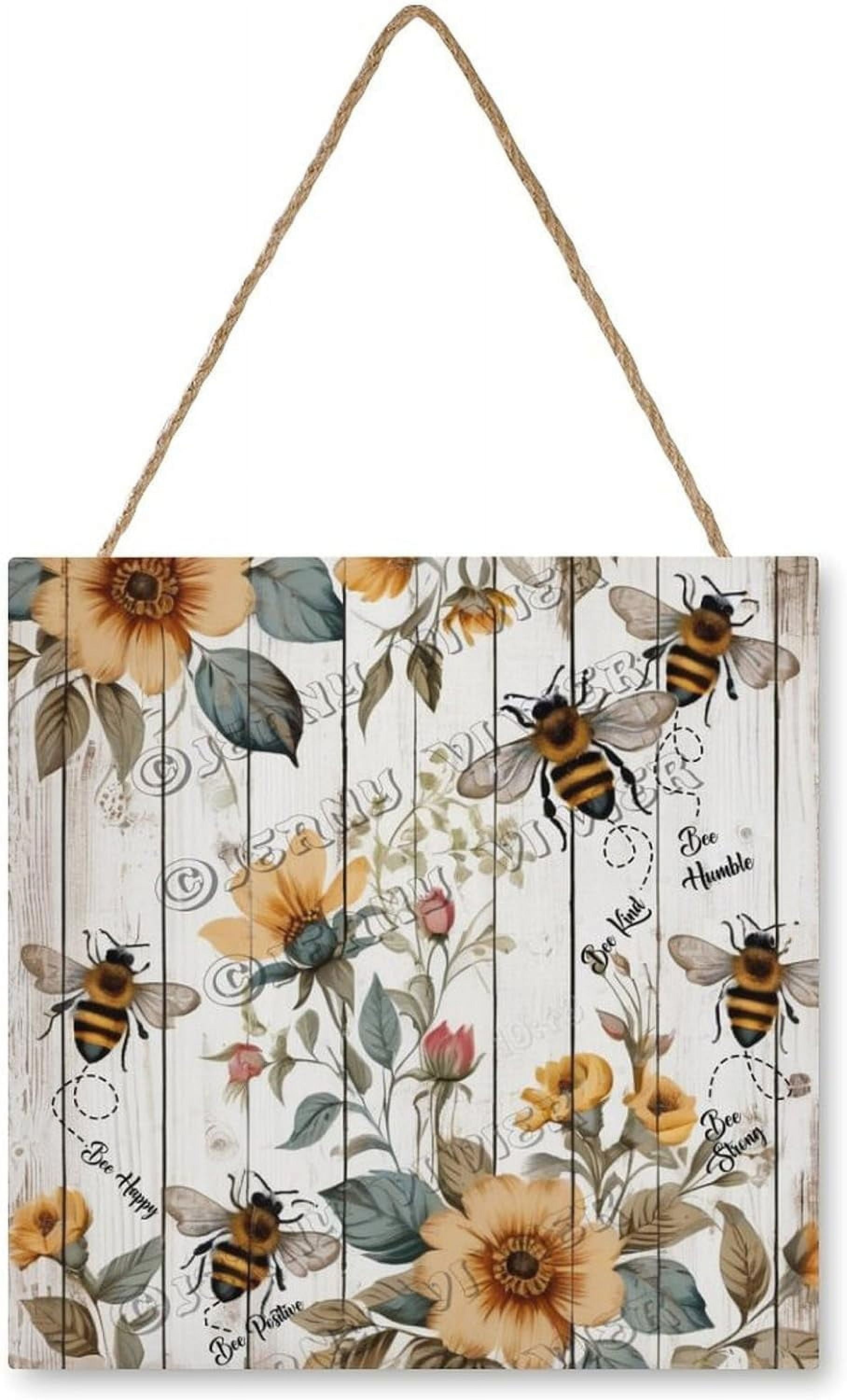 Bee And Flower Wooden Sign MDF Hanging Wood Plaques for Home Office ...