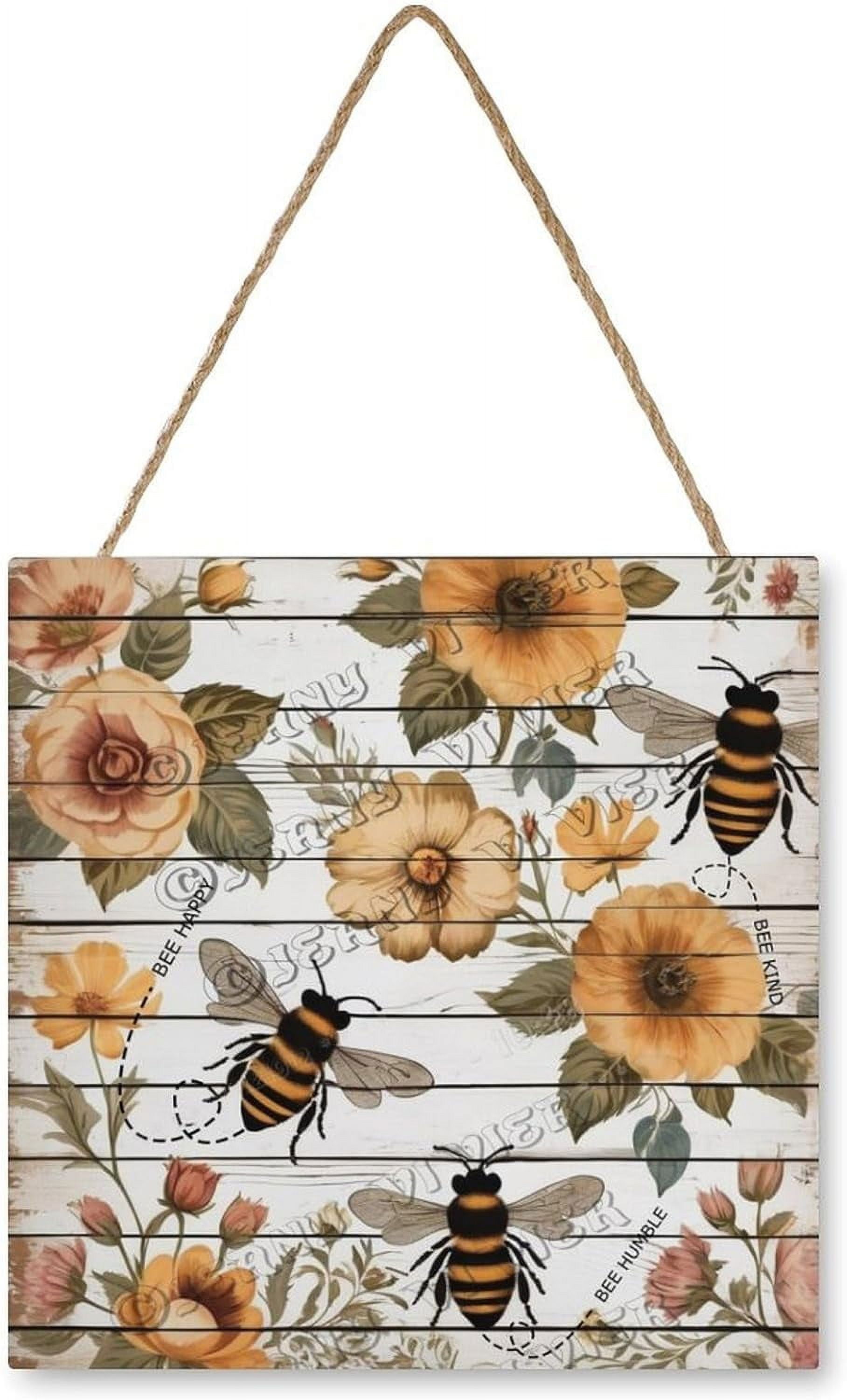 Bee And Flower Wooden Sign MDF Hanging Wood Plaques for Home Office ...