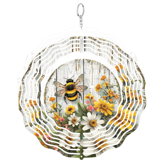 Bee And Flowers Rustic 3D Wind Spinner Kinetic Hanging Garden Decor ...