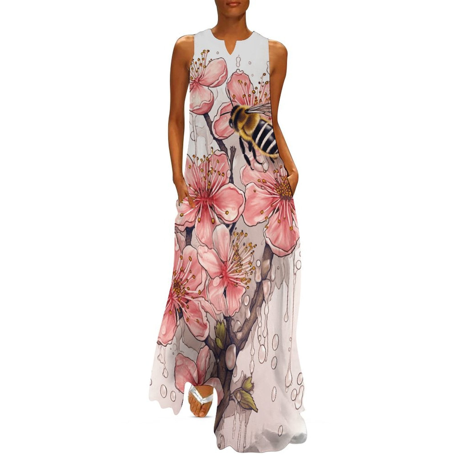 Bee And Flowers Sleeveless Dress Dresses Gala Dresses for Special ...