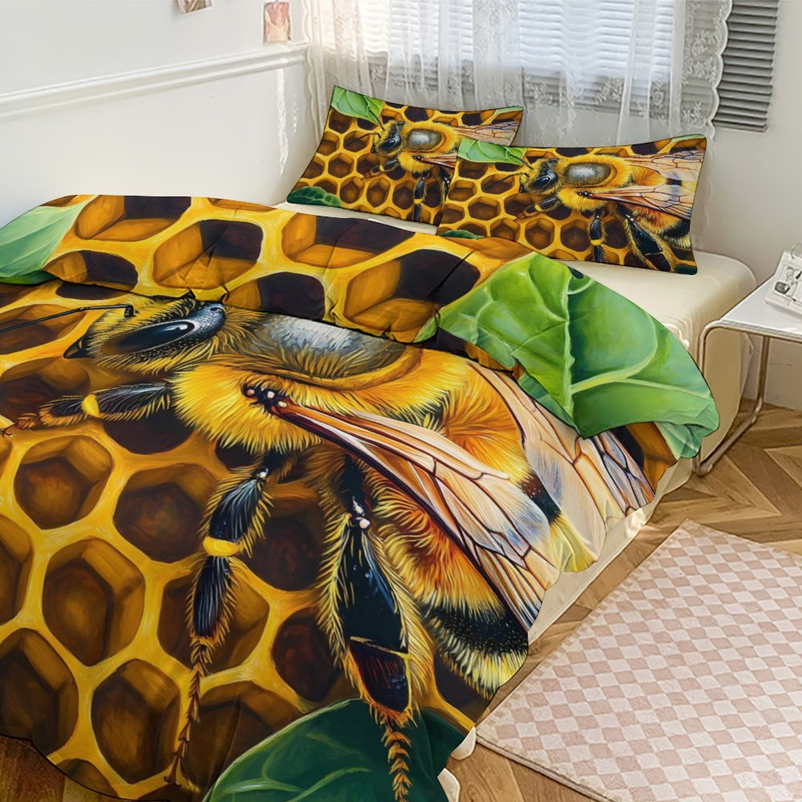 Bee And Honeycomb Duvet Cover King&Queen Size Soft 3 Pieces Set 1 Duvet ...