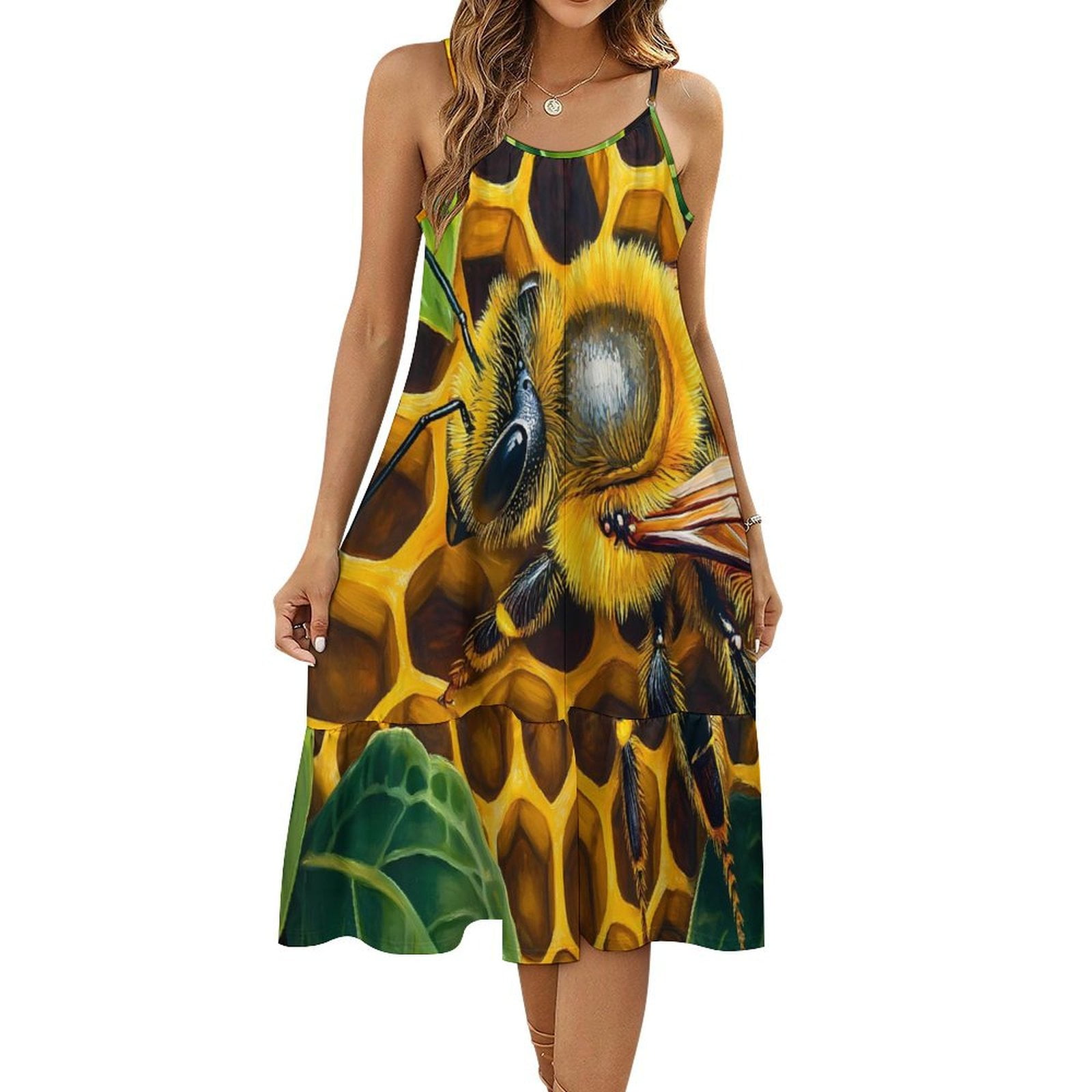 Bee And Honeycomb Women Summer Dresses Spaghetti Strap Scoop Neck ...