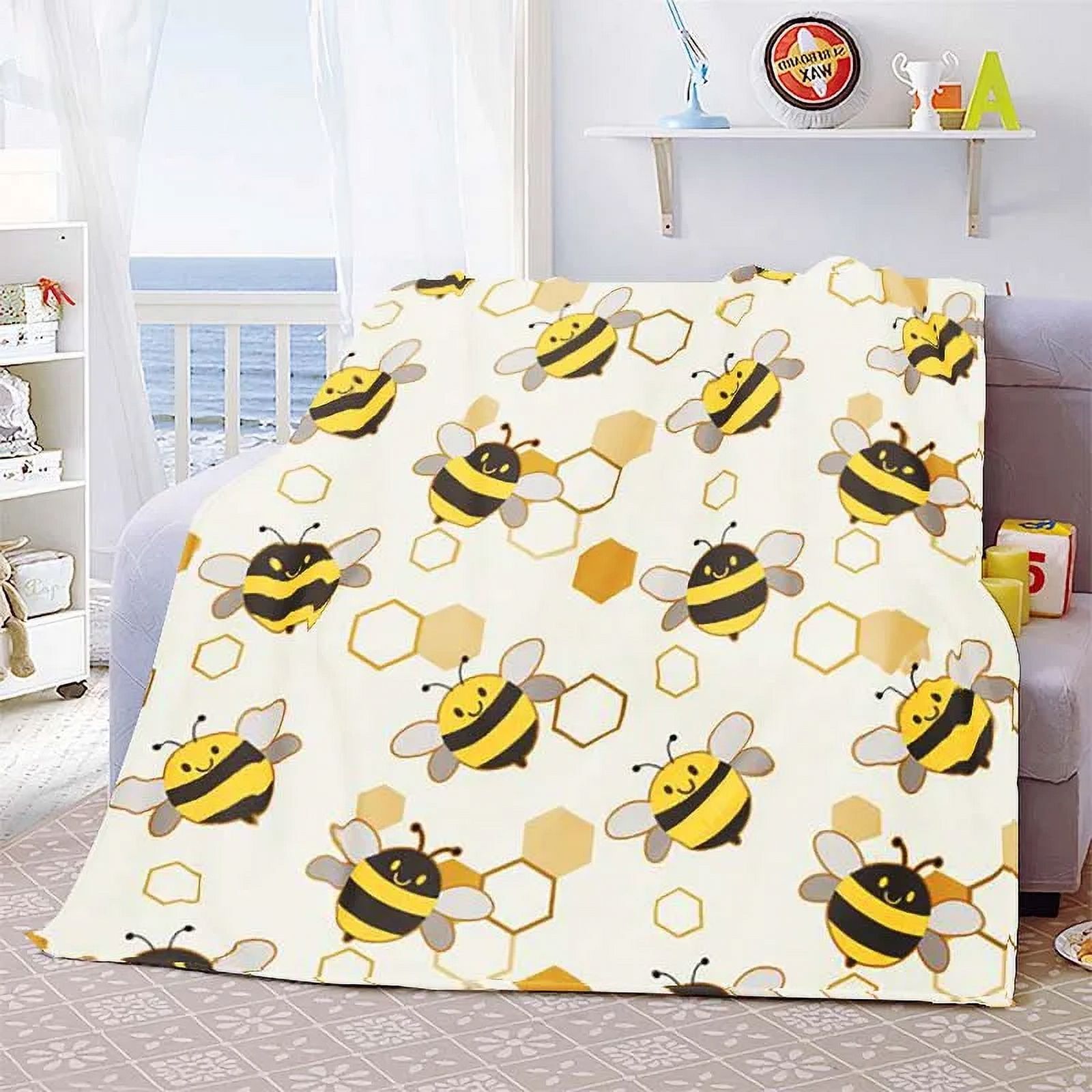 Bee Animal Insect Cute Pattern Flannel Throw Blanket Super Lightweight ...