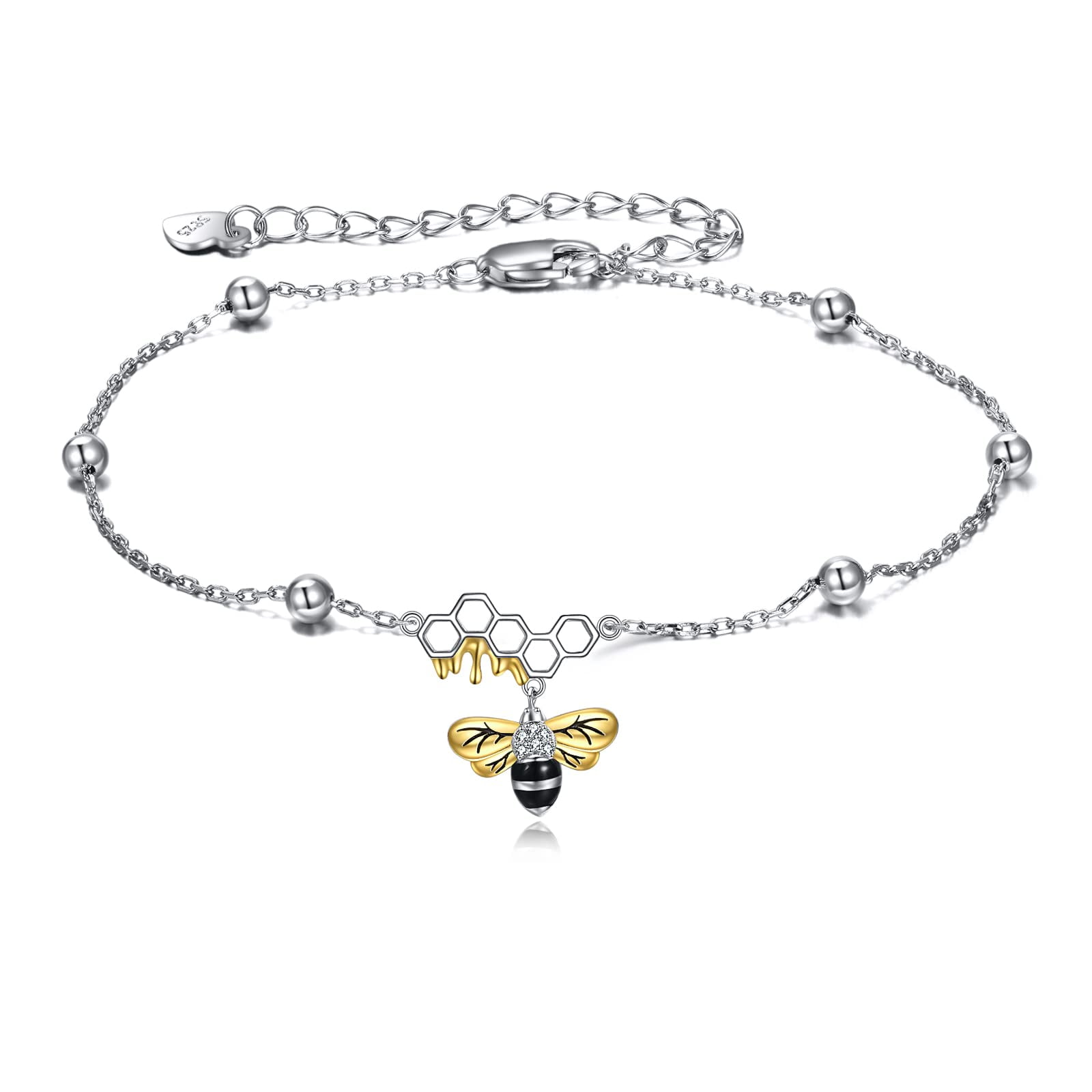 Bee Anklets Jewelry Gifts for Women Sterling Silver Bee Ankle Bracelets ...