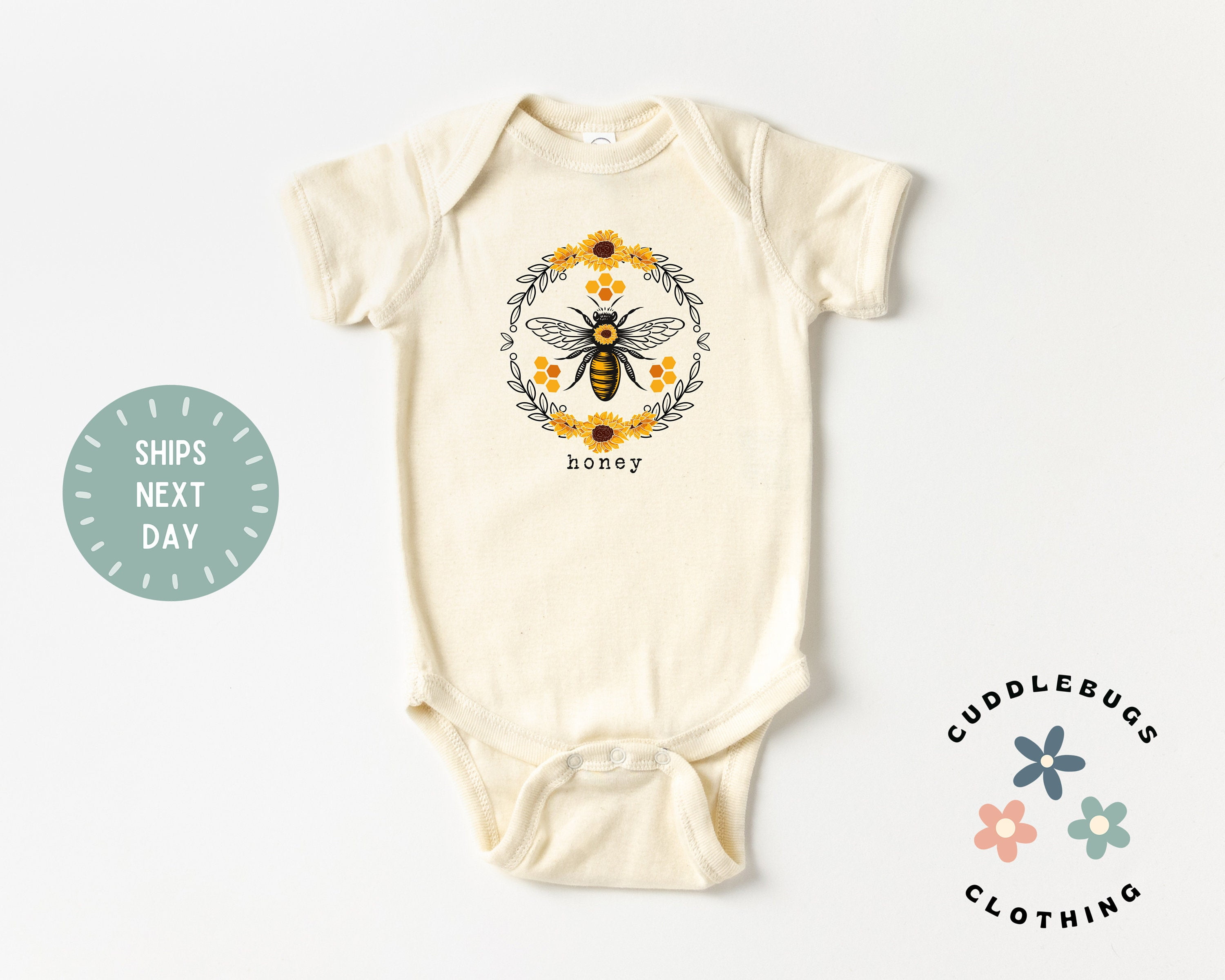 Bee Baby Onesies Bodysuit, Retro Honey Bee And Sunflower, Bumblebee ...
