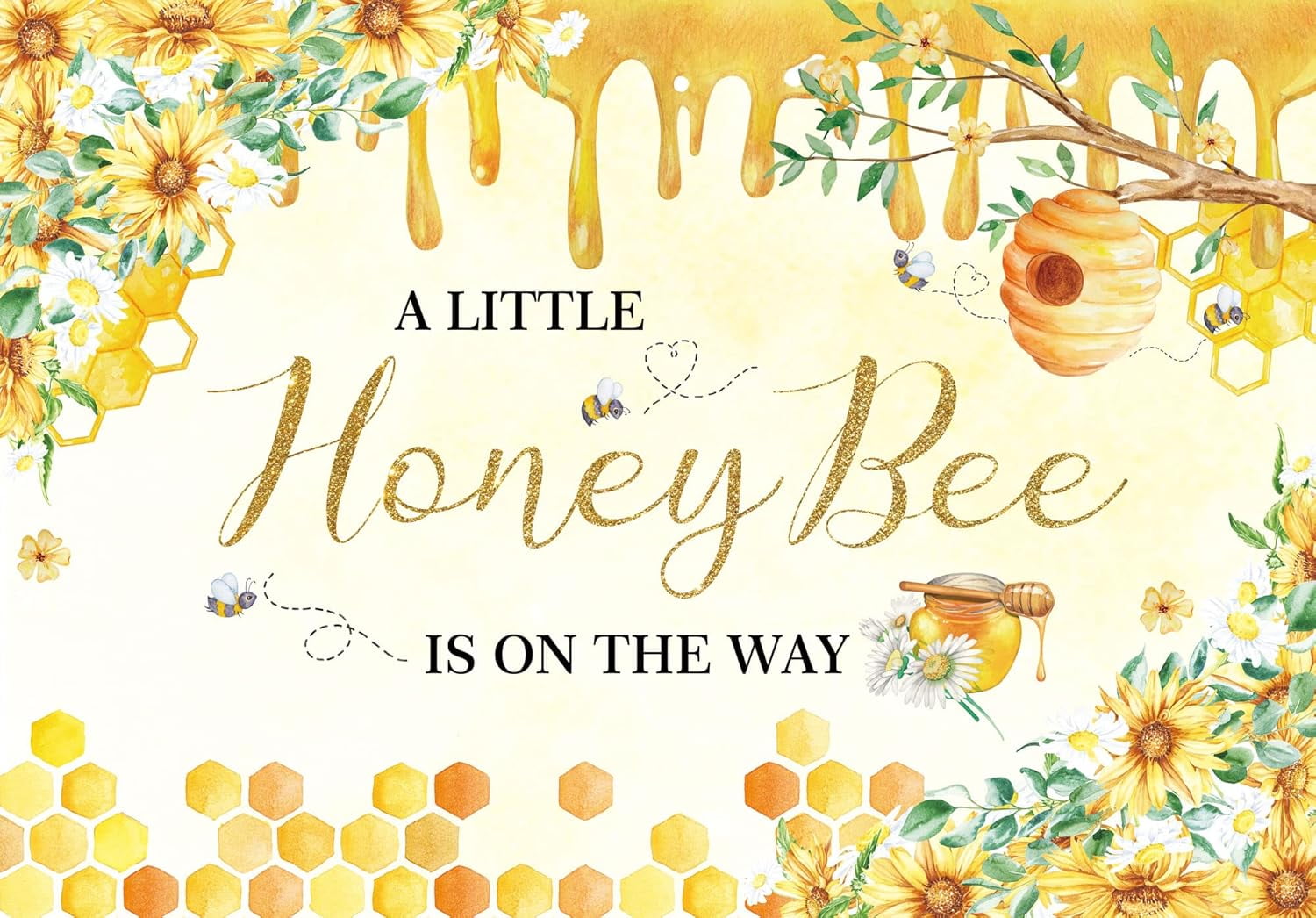 Bee Baby Shower Backdrop A Little Honey Bee is on The Way Background ...