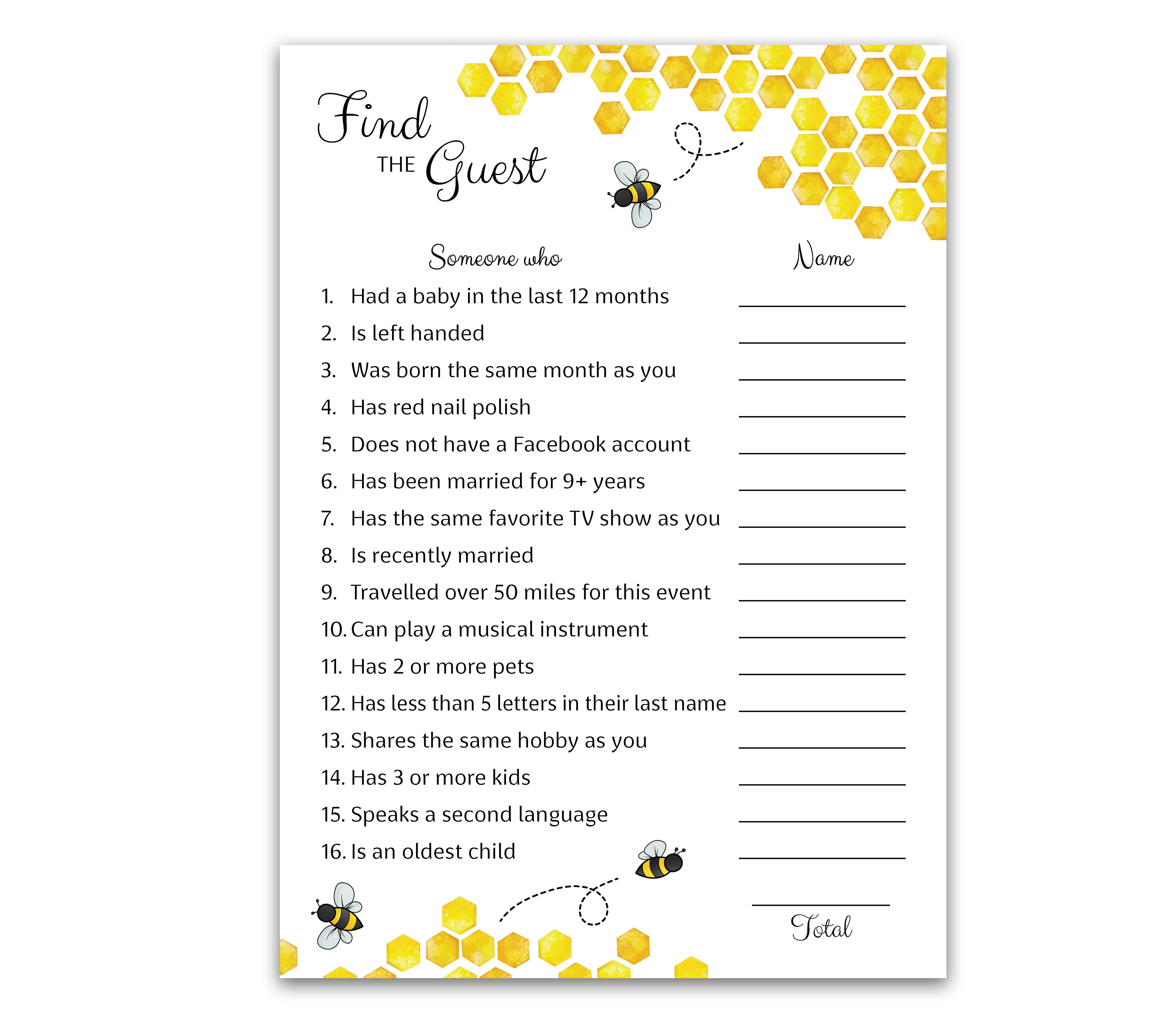 Bee Baby Shower Game — FIND THE GUEST Games — Pack of 25 — Mommy to bee ...